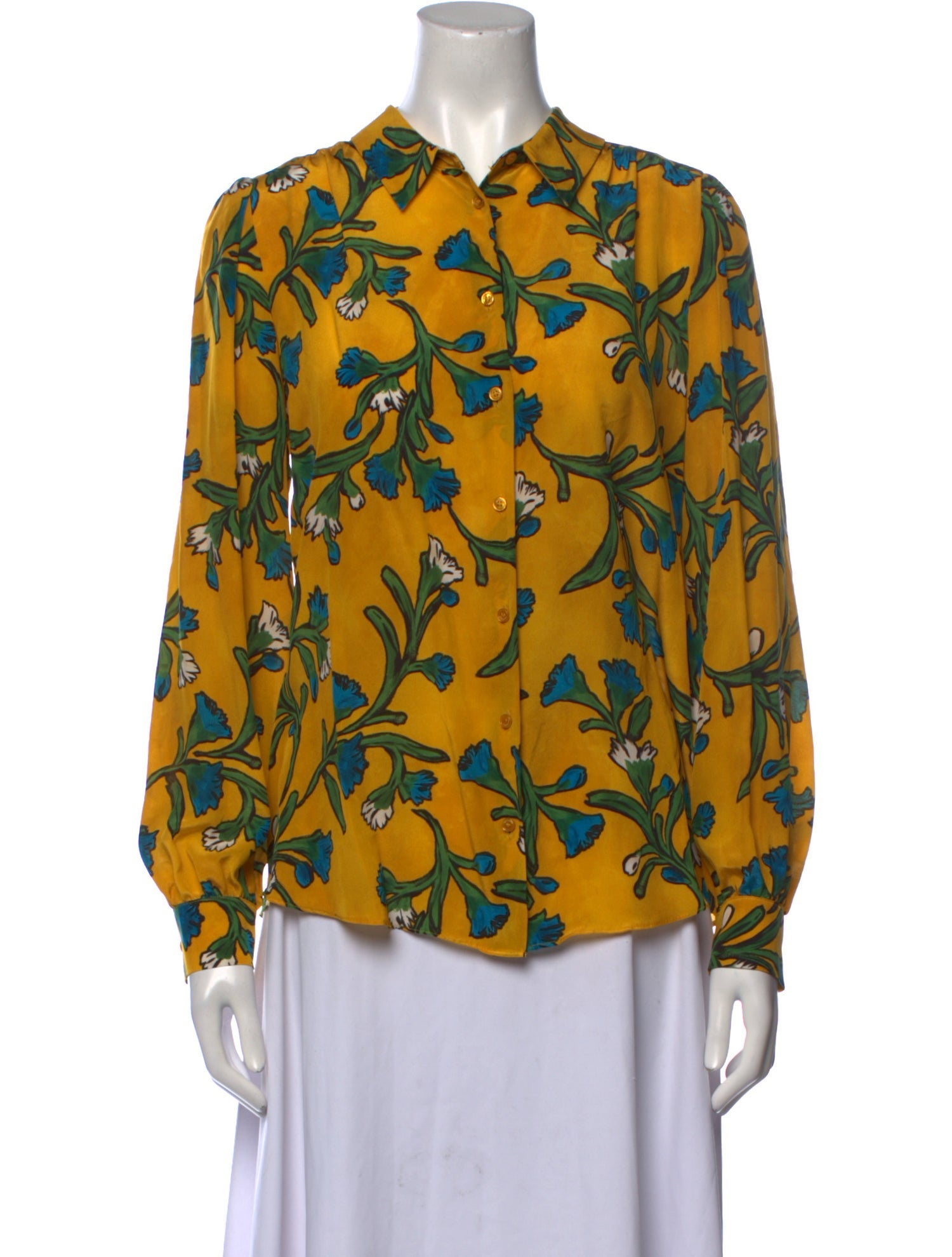 Weekend Max Mara Silk Floral Print Blouse w/ Tags - Yellow Tops ...