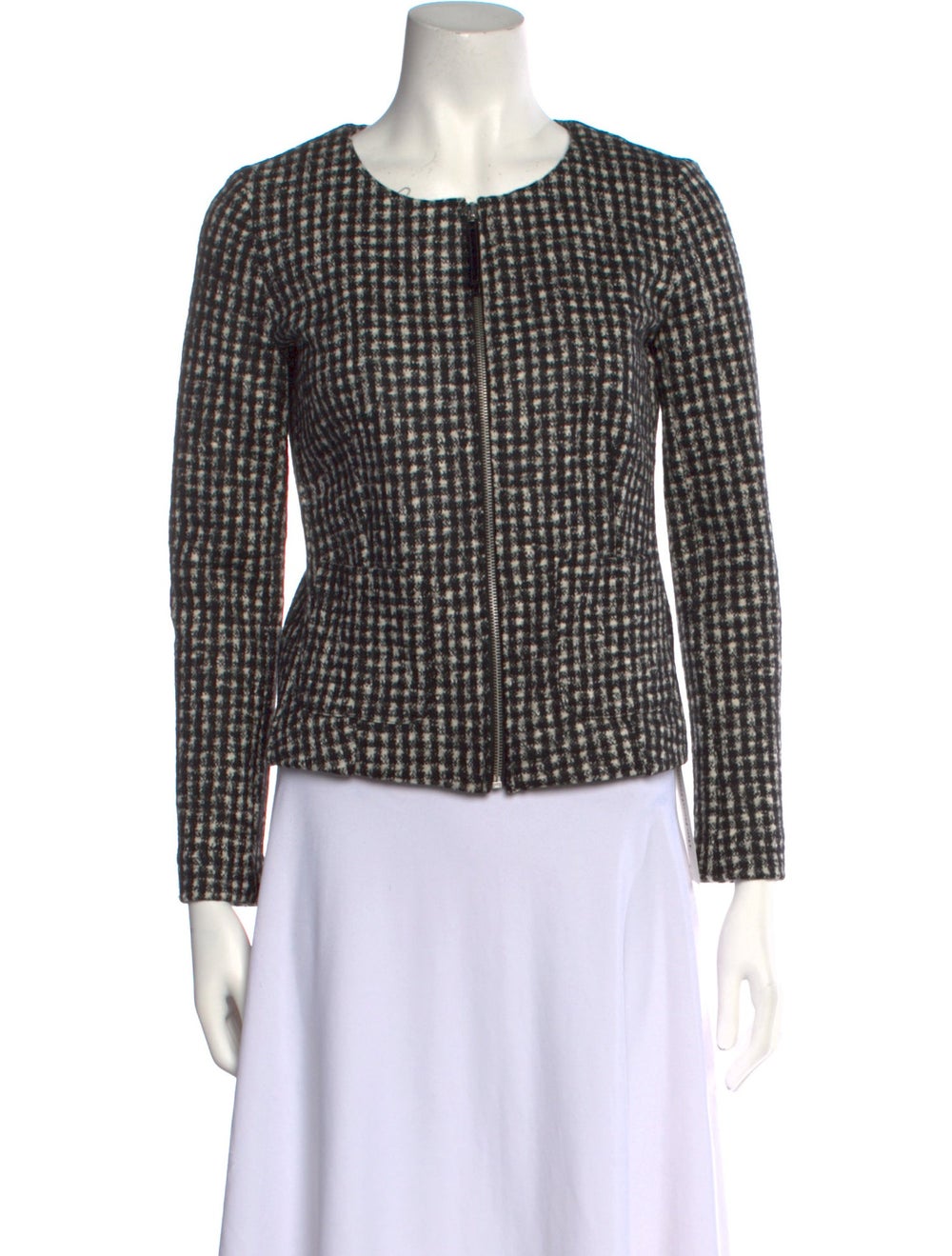 Weekend Max Mara Jacket Black Plaid Print Raw-Edge Tr… - Gem