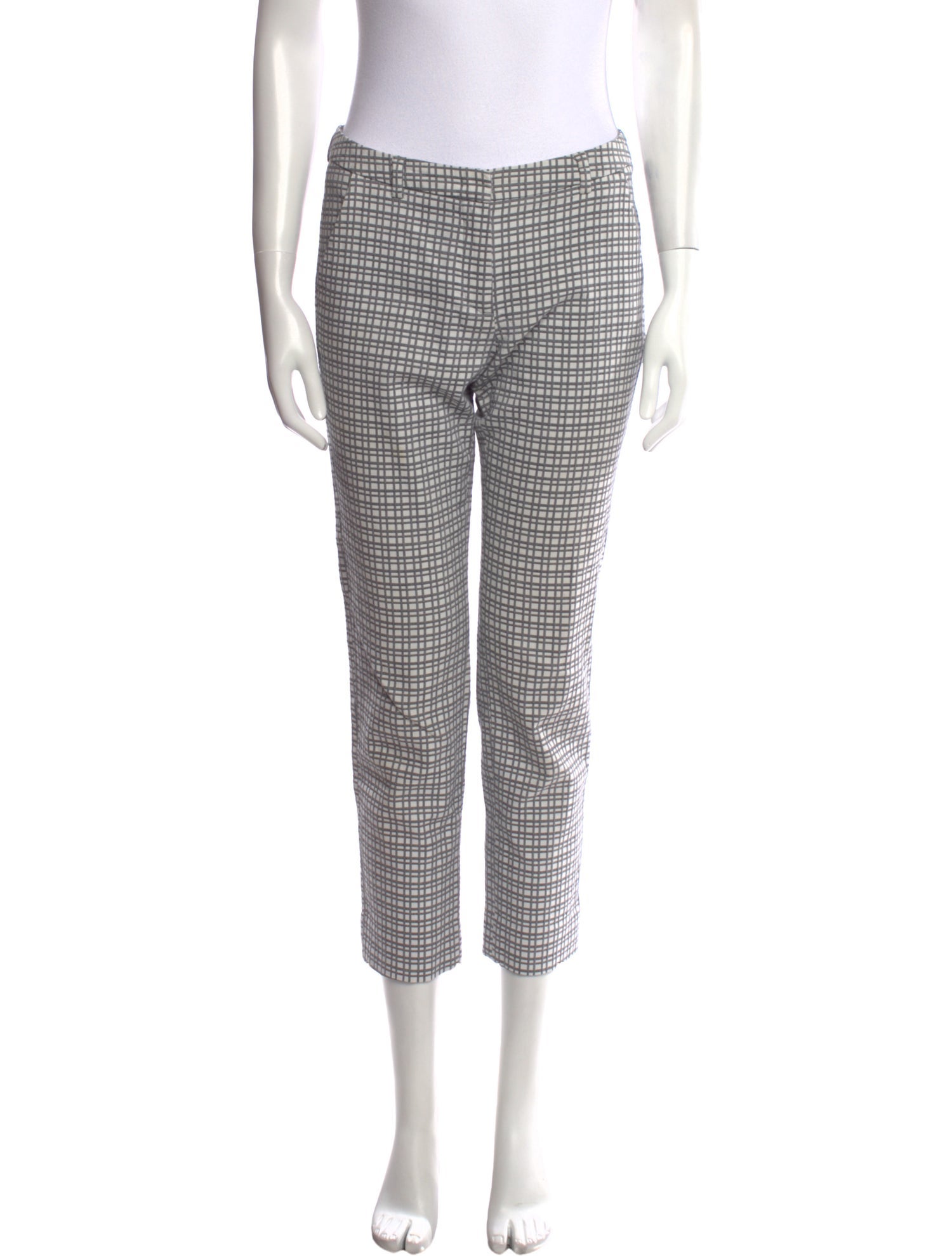 Weekend Max Mara Plaid Print Straight Leg Pants - White, 8" Rise Pants ...