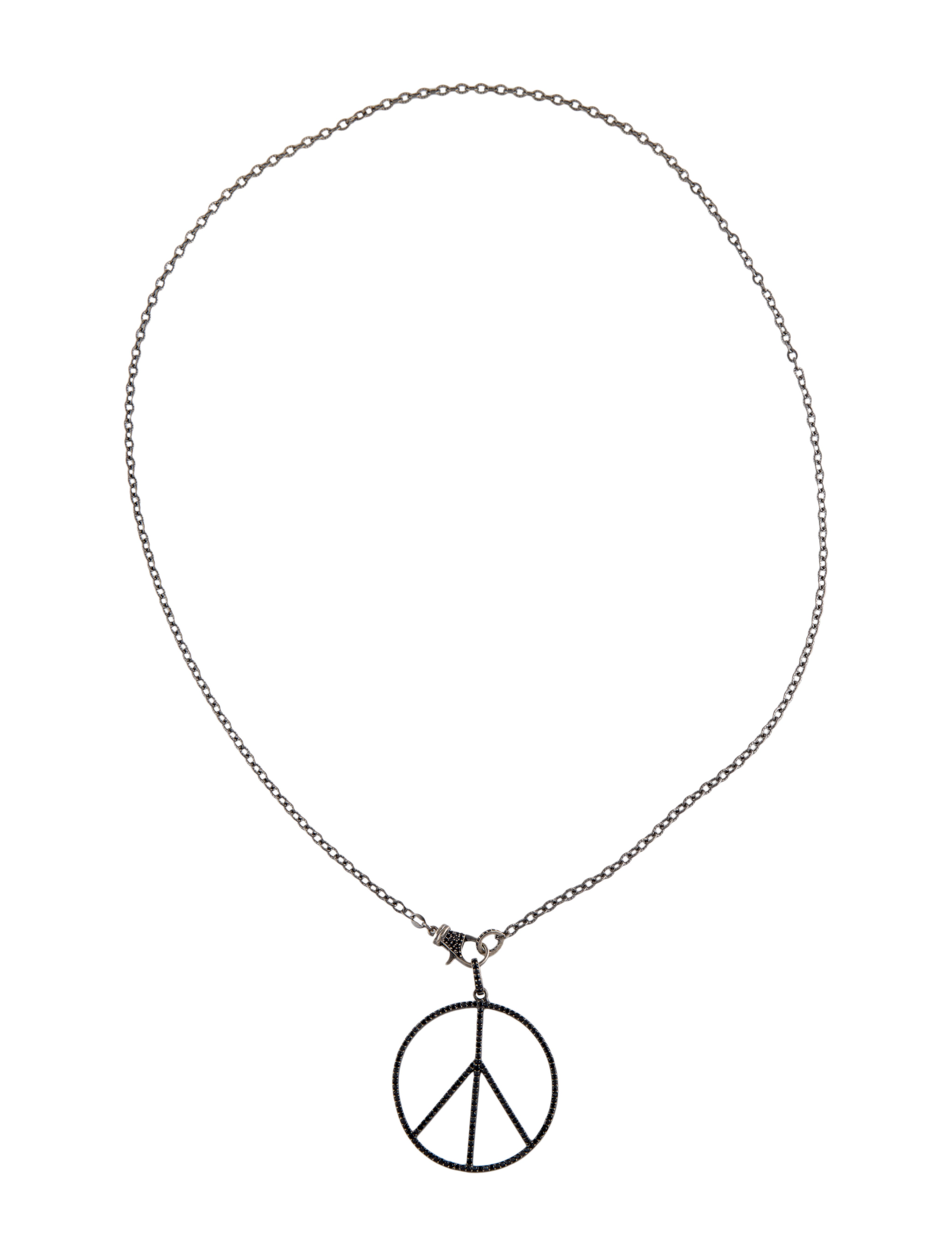 Margo Morrison Black Spinel Peace Sign Pendant Necklace - Sterling ...
