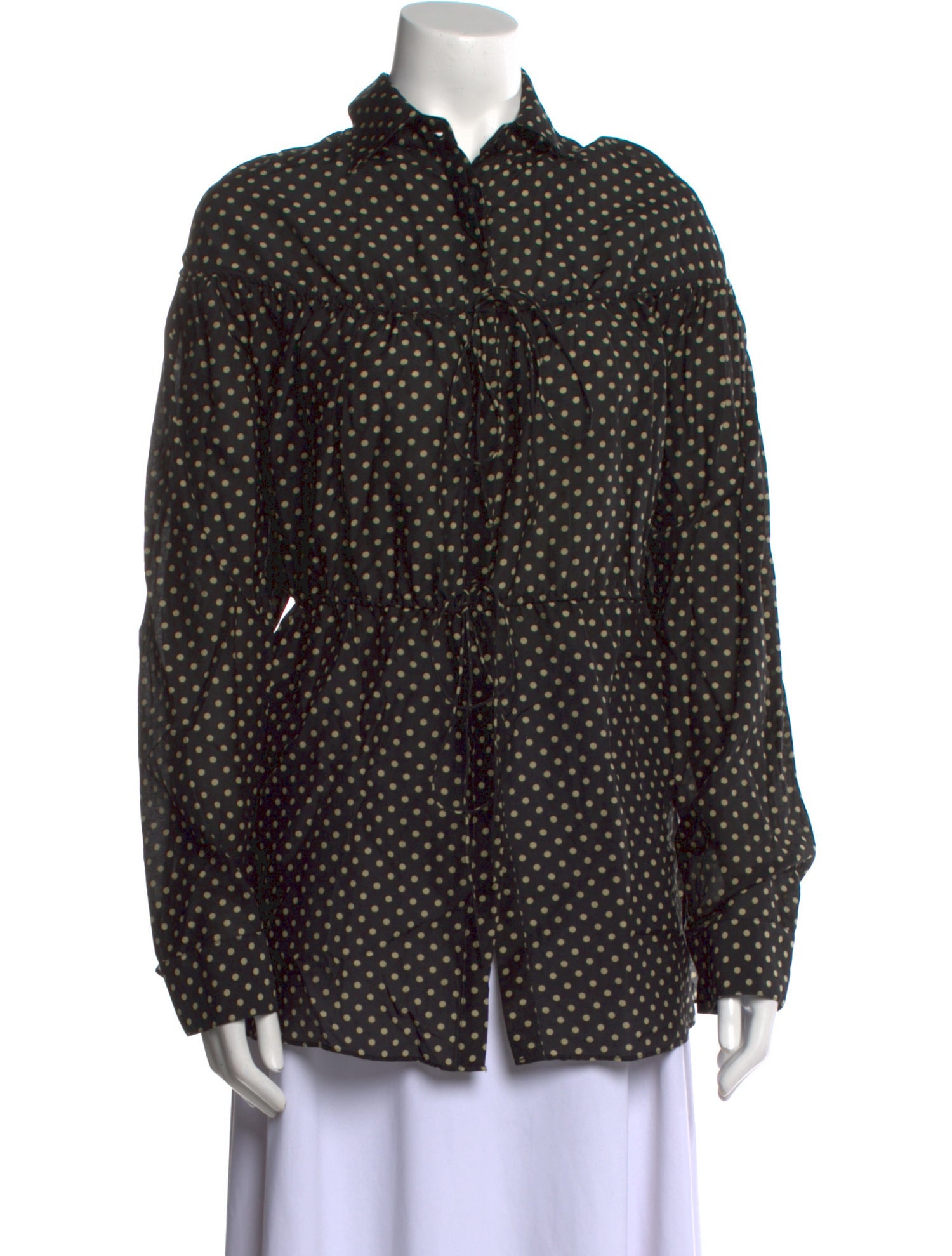Matteau Polka Dot Print Long Sleeve Button-Up Top - Black Tops ...