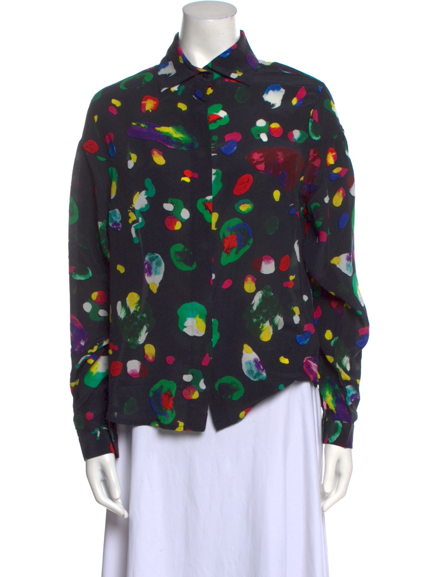 Mii Collection Silk Printed Button-Up Top w/ Tags - Black Tops ...