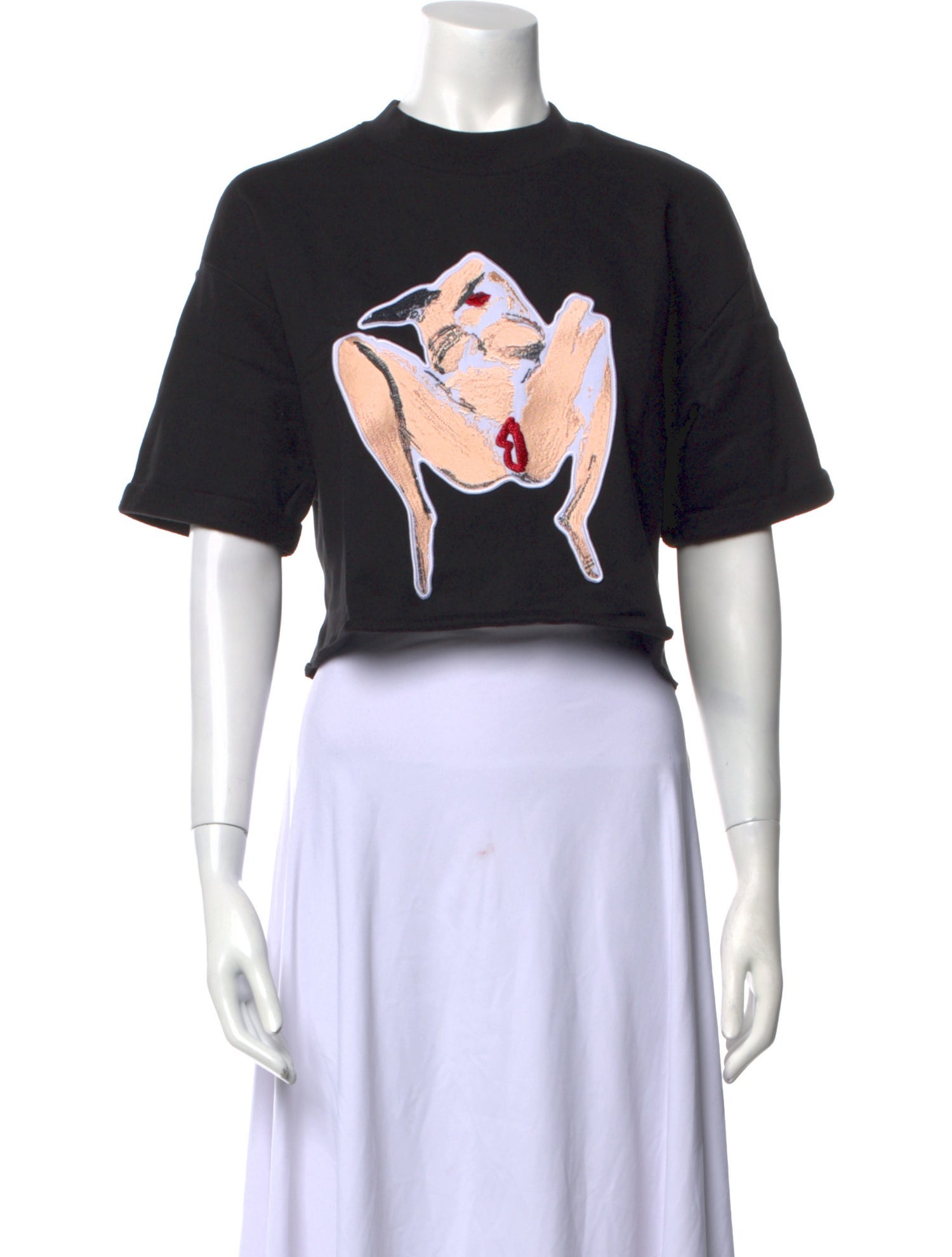 Marcell Von Berlin Graphic Print Crew Neck Crop Top - Black Tops ...