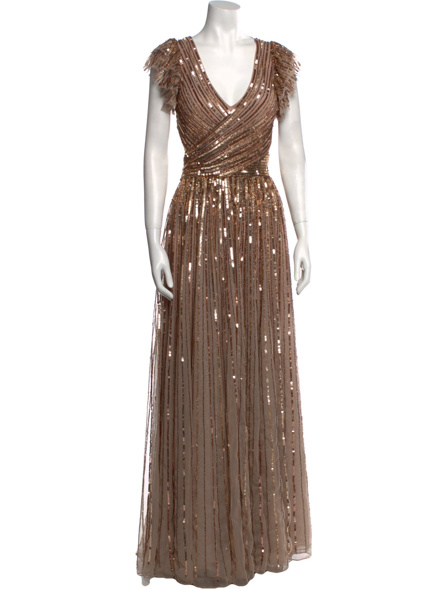 Mac Duggal V-Neck Long Dress - Brown Dresses, Clothing - WMDGL25145 ...