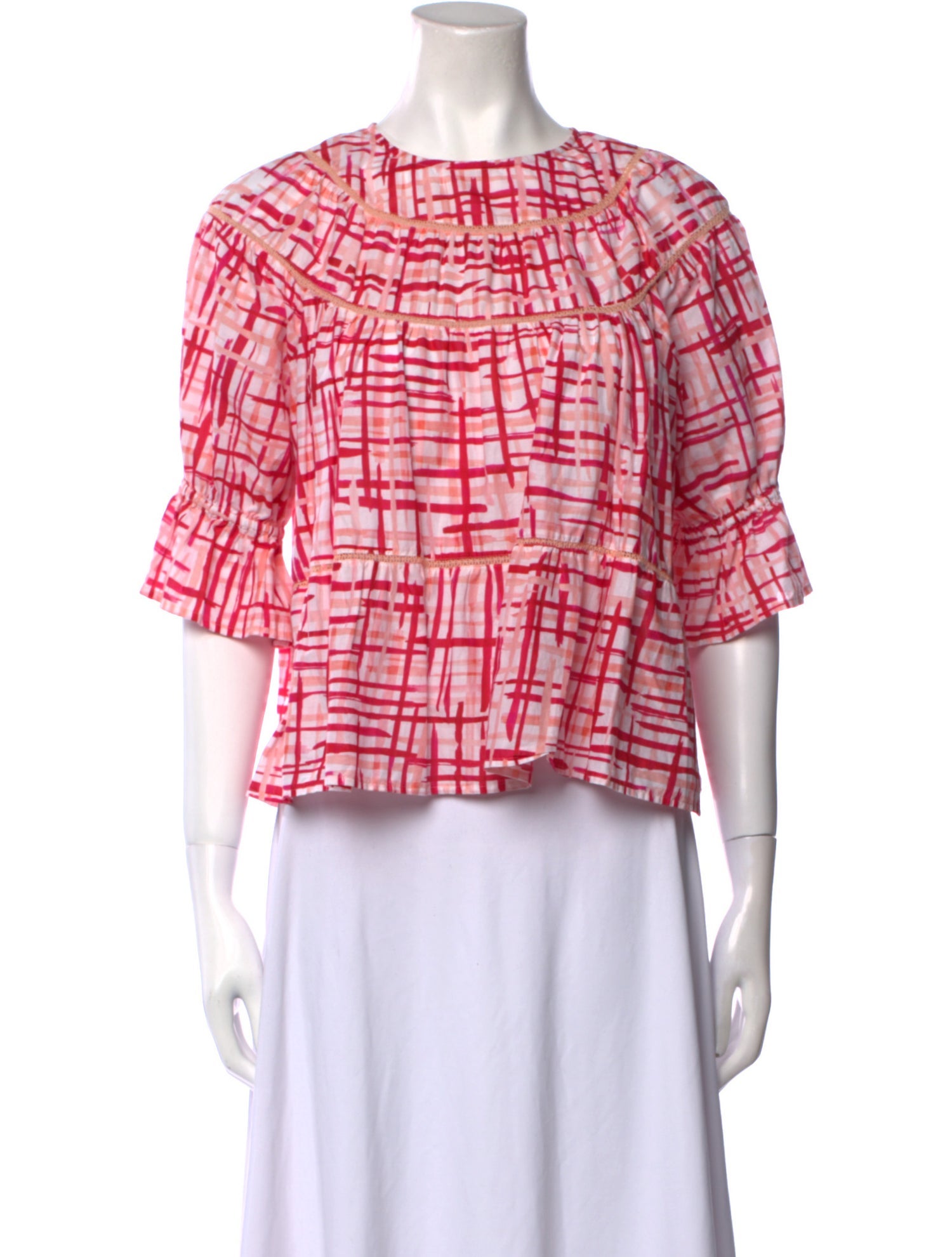 Merlette Plaid Print Crew Neck Crop Top - Pink Tops, Clothing ...