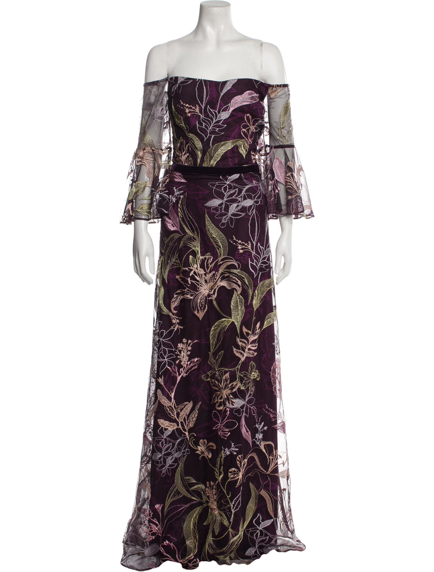 Marchesa Notte Printed Long Dress - Purple Dresses, Clothing - WMH32890 ...