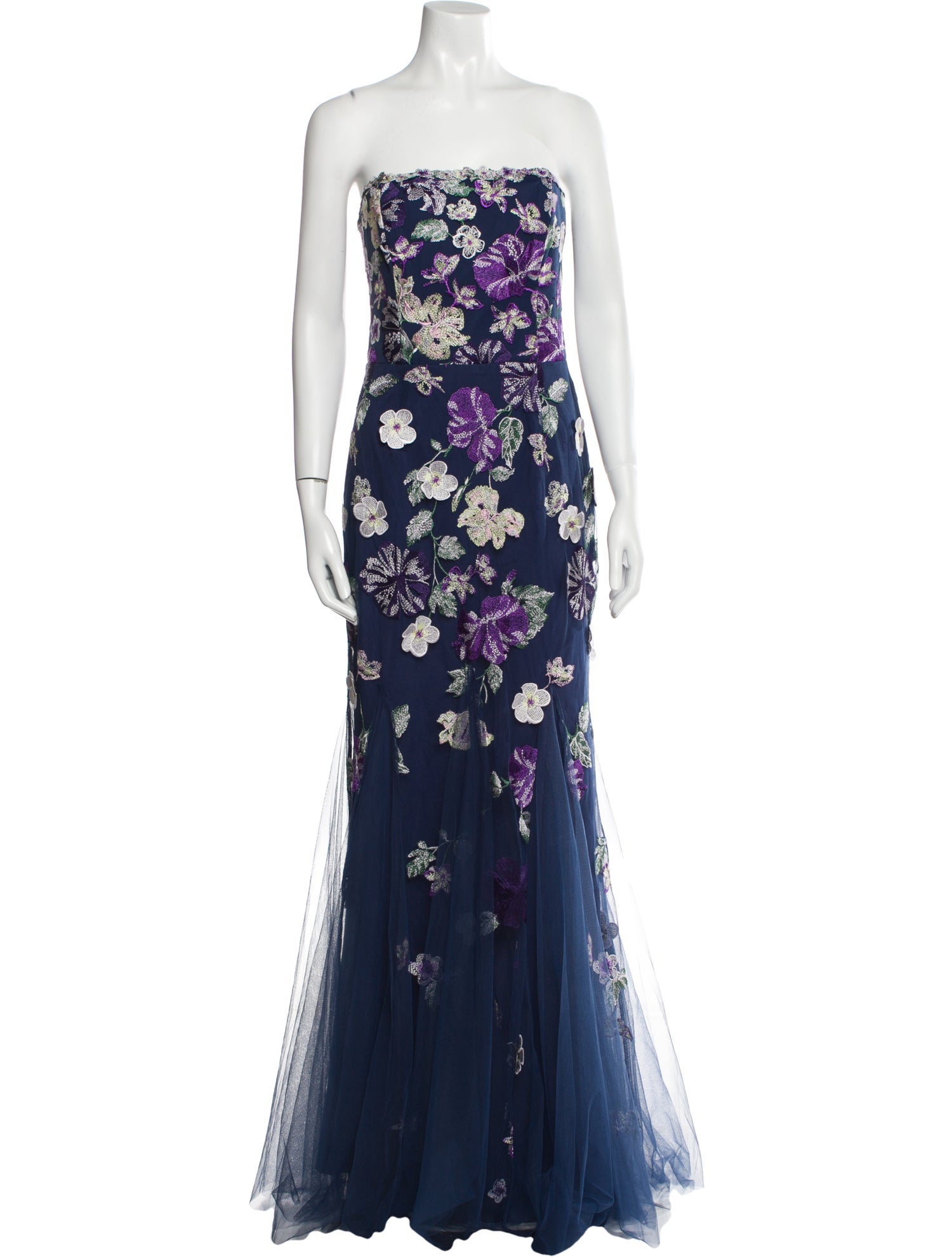 Marchesa Notte Floral Print Long Dress w/ Tags - Blue Dresses, Clothing ...