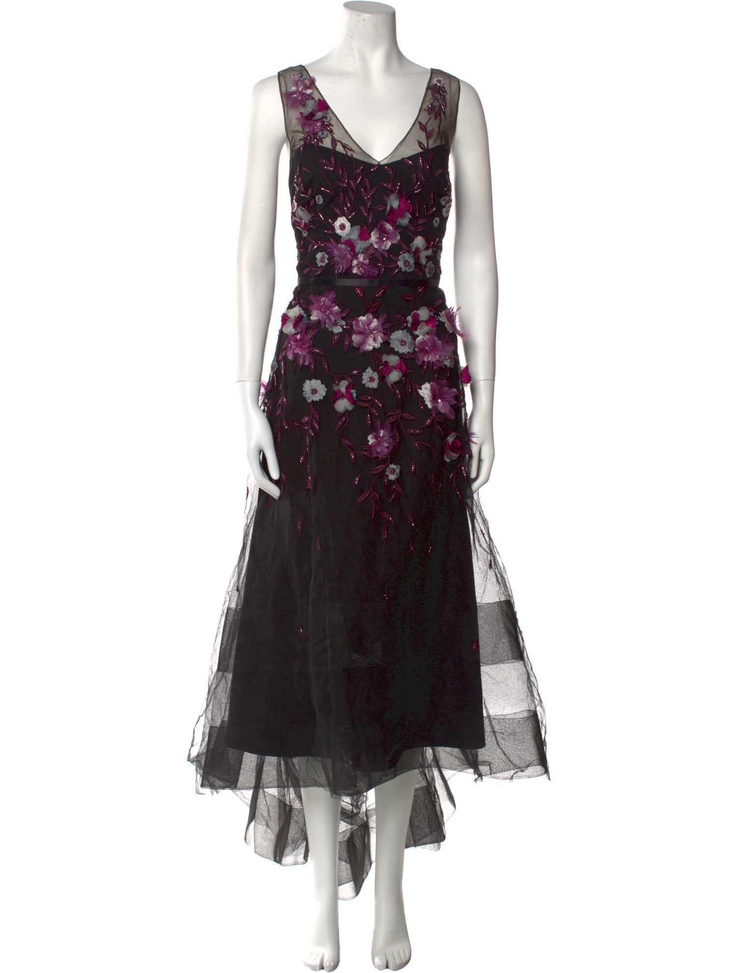 Marchesa Notte Floral Print Long Dress w/ Tags - Black Dresses ...
