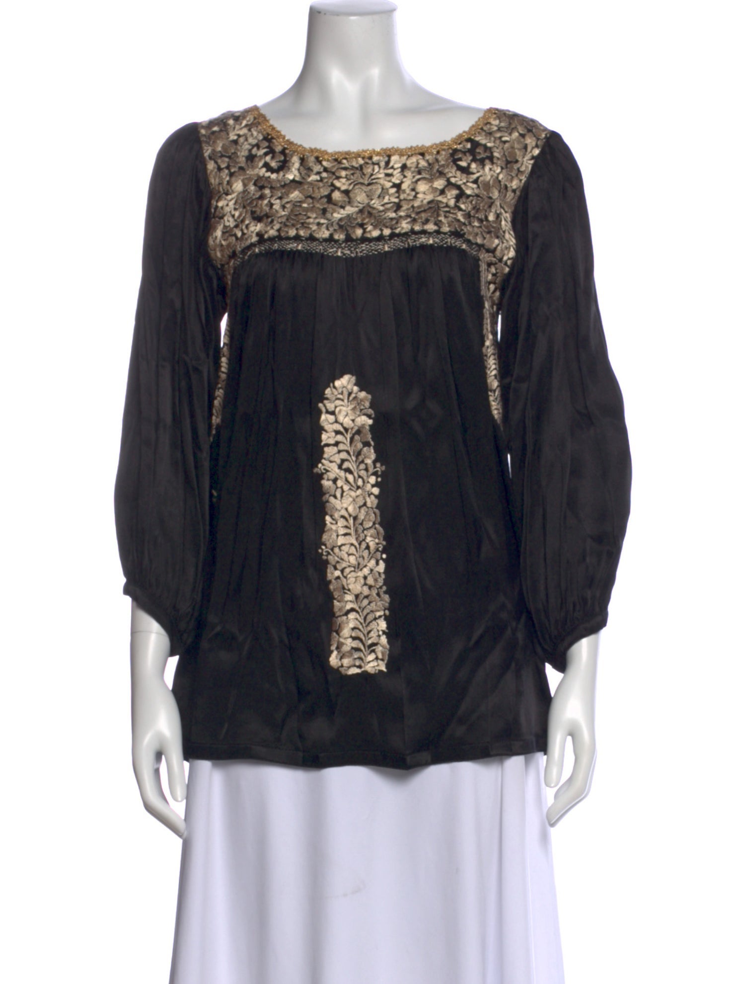 Mi Golondrina Floral Print Scoop Neck Blouse - Black Tops, Clothing ...