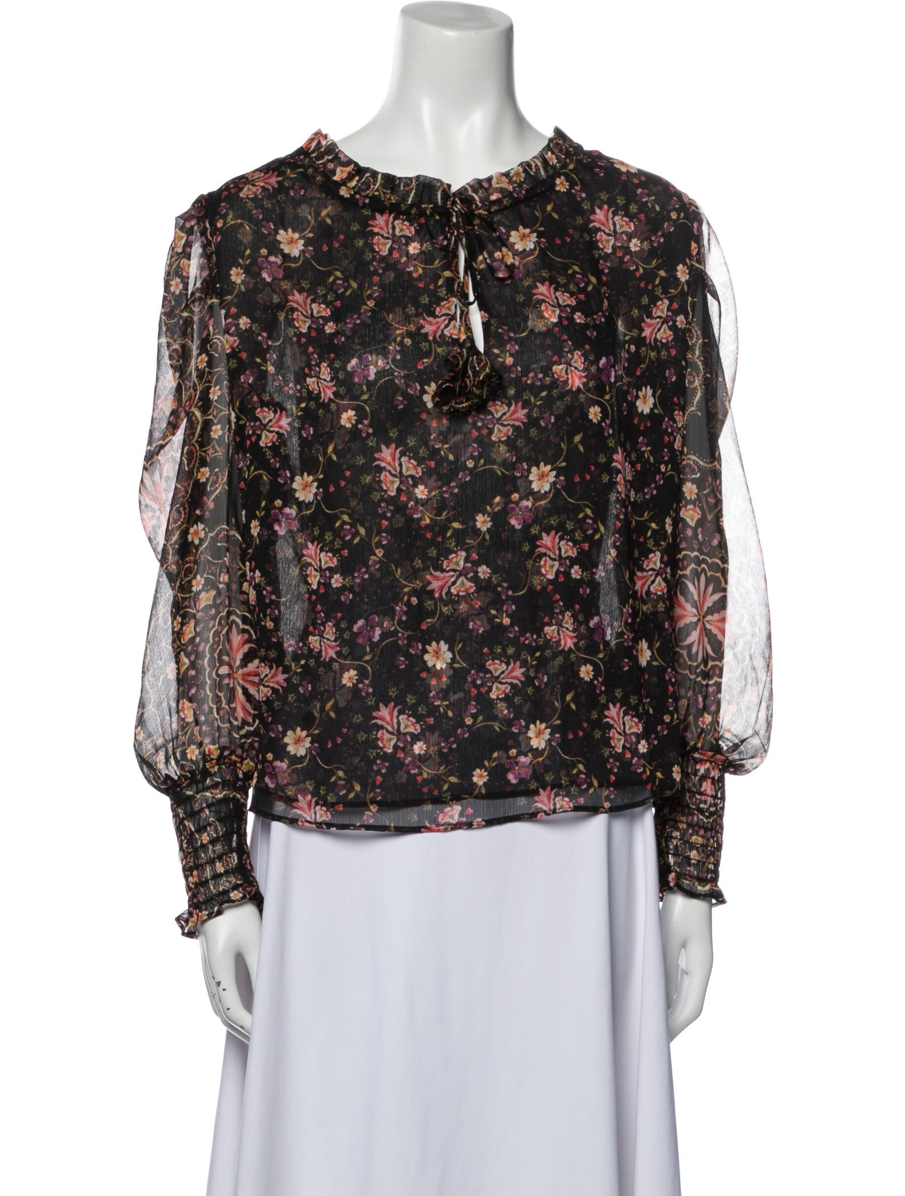 MISA Los Angeles Floral Print Crew Neck Blouse - Black Tops, Clothing ...