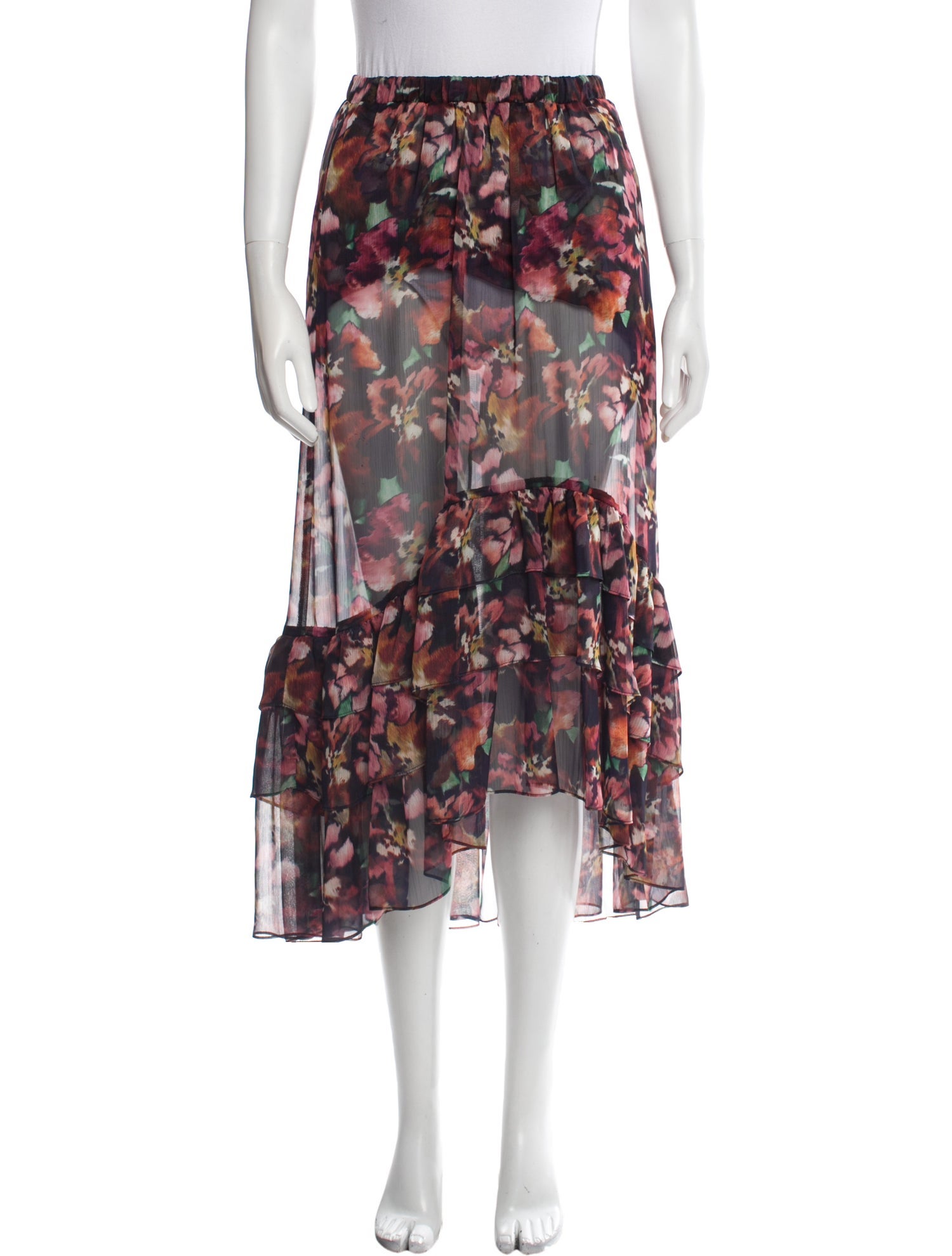 MISA Los Angeles Floral Print Midi Length Skirt - Pink Skirts, Clothing ...