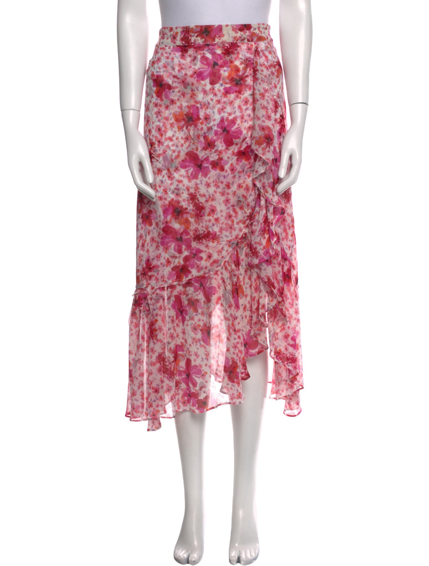 MISA Los Angeles Floral Print Midi Length Skirt - Pink Skirts, Clothing ...