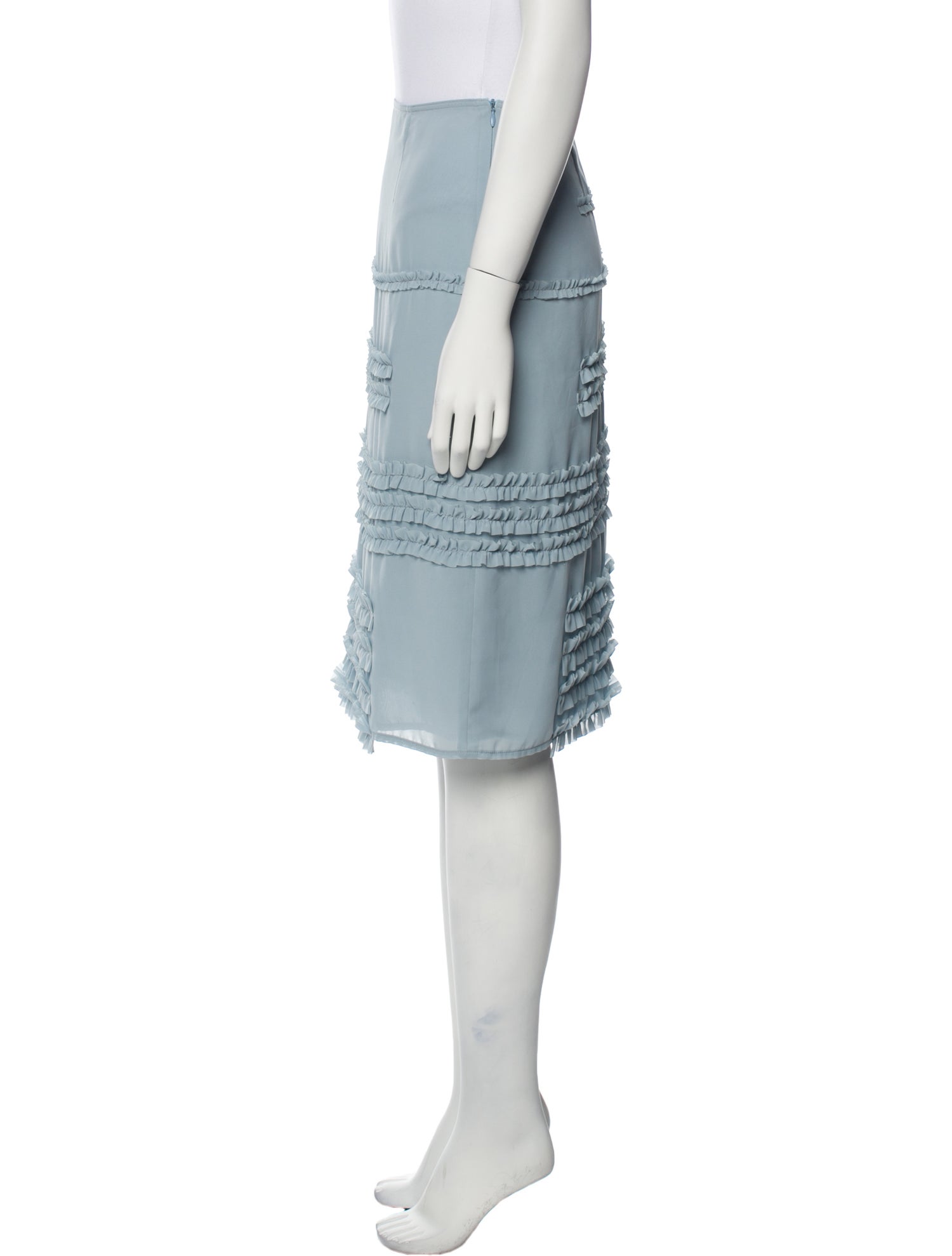 Alice + Olivia Ruffle Embellishment Midi Length Skirt - Blue Skirts ...