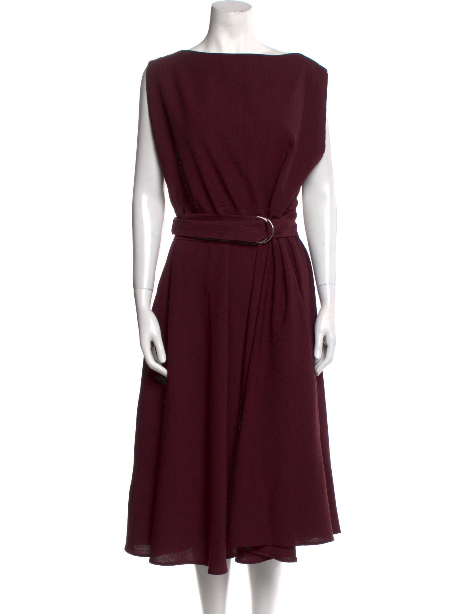 MEEM Label Bateau Neckline Midi Length Dress - Burgundy Dresses ...