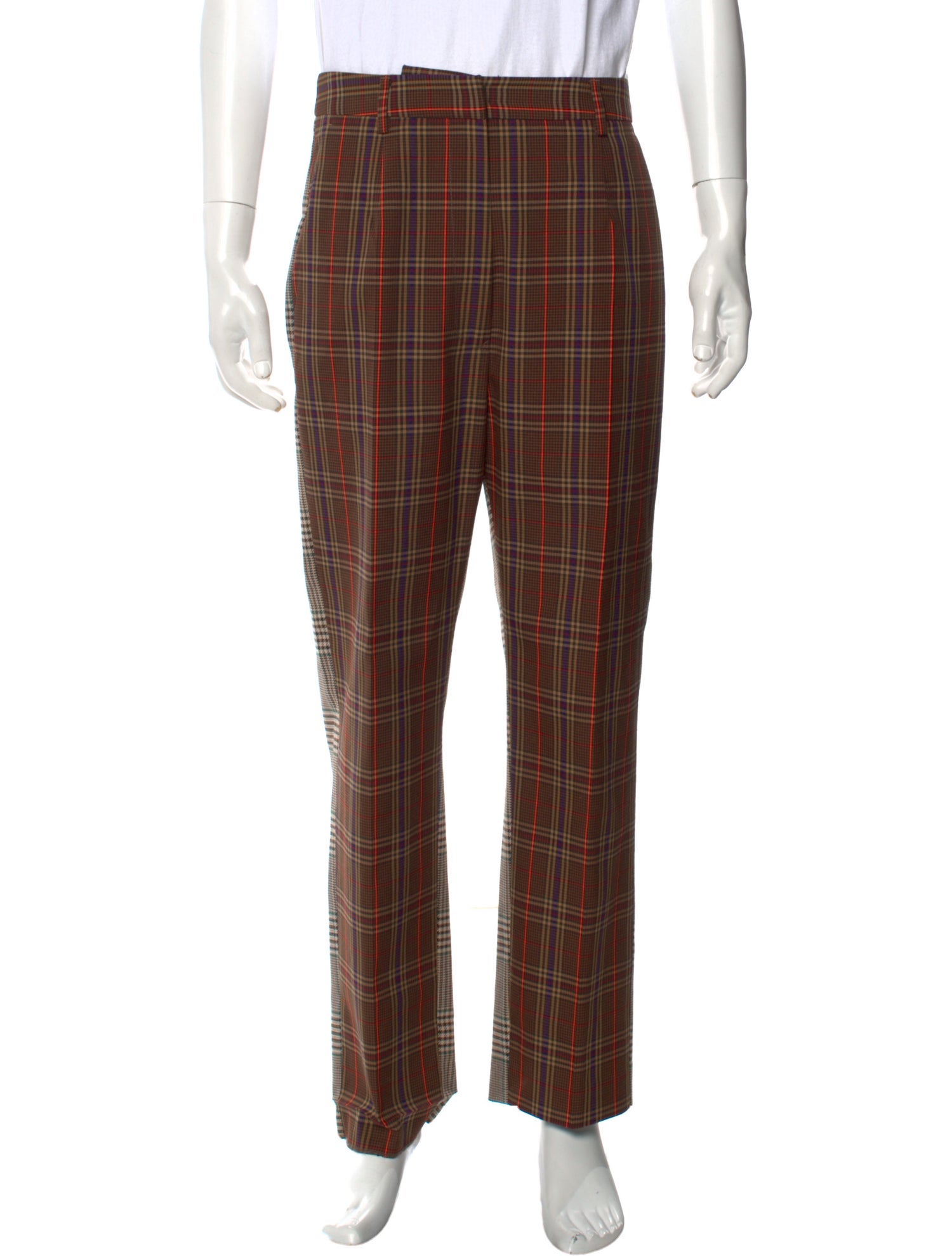 MM6 Maison Margiela Plaid Print Pants - Brown, 13" Rise Pants, Clothing ...