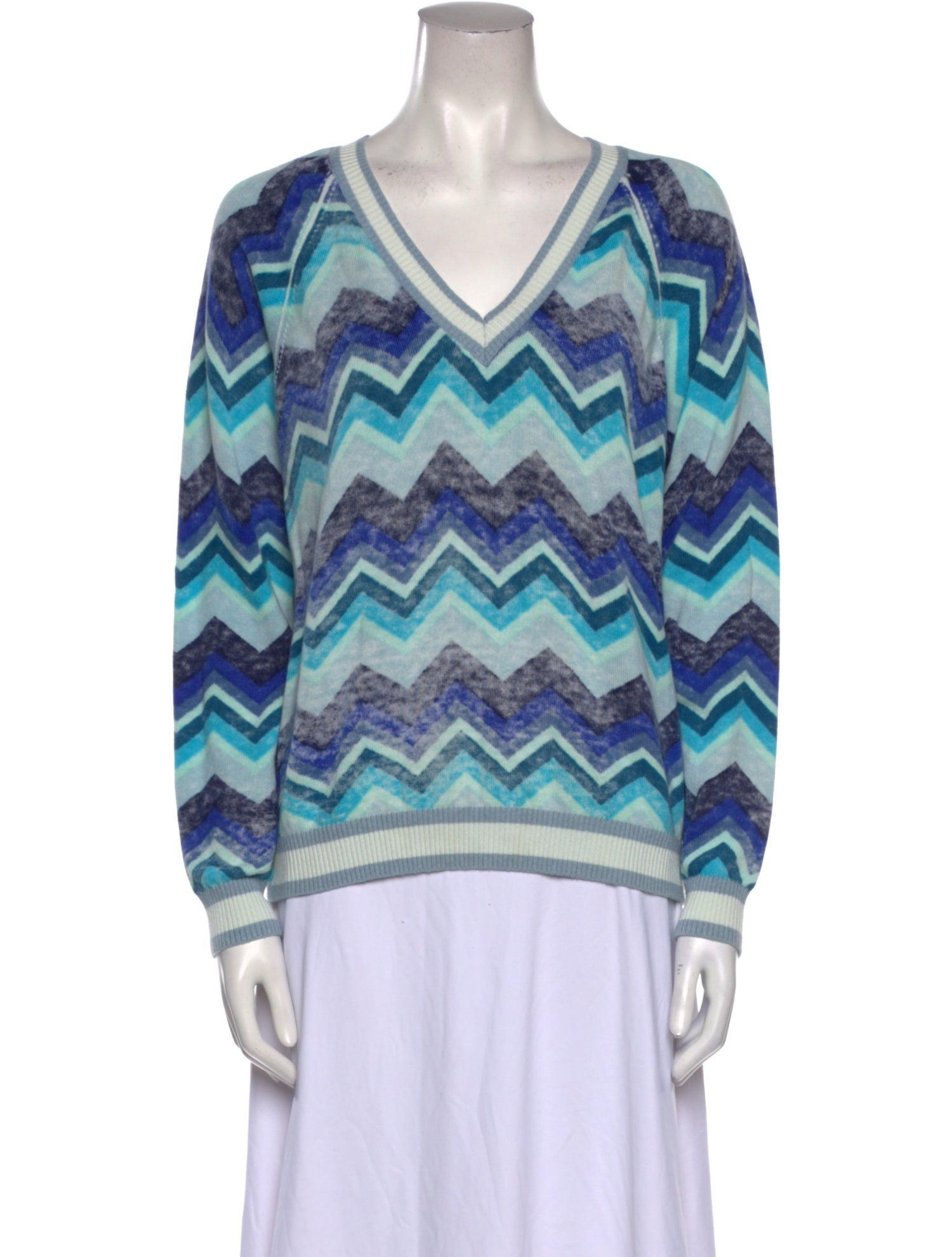 Minnie Rose Printed V-Neck Sweater - Blue Knitwear, Clothing ...