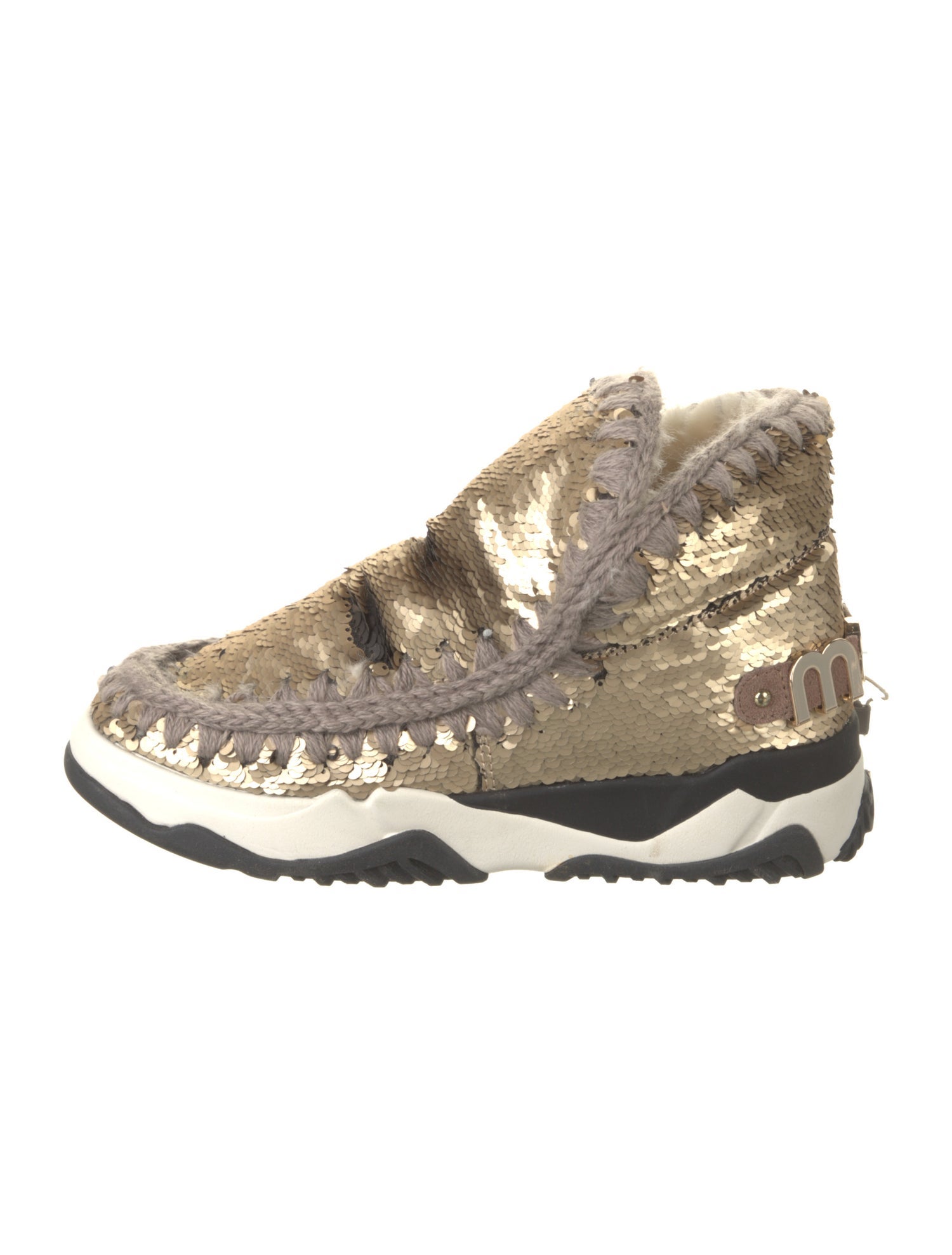 Mou Animal Print Whipstitch Trim Sneakers - Gold Sneakers, Shoes ...