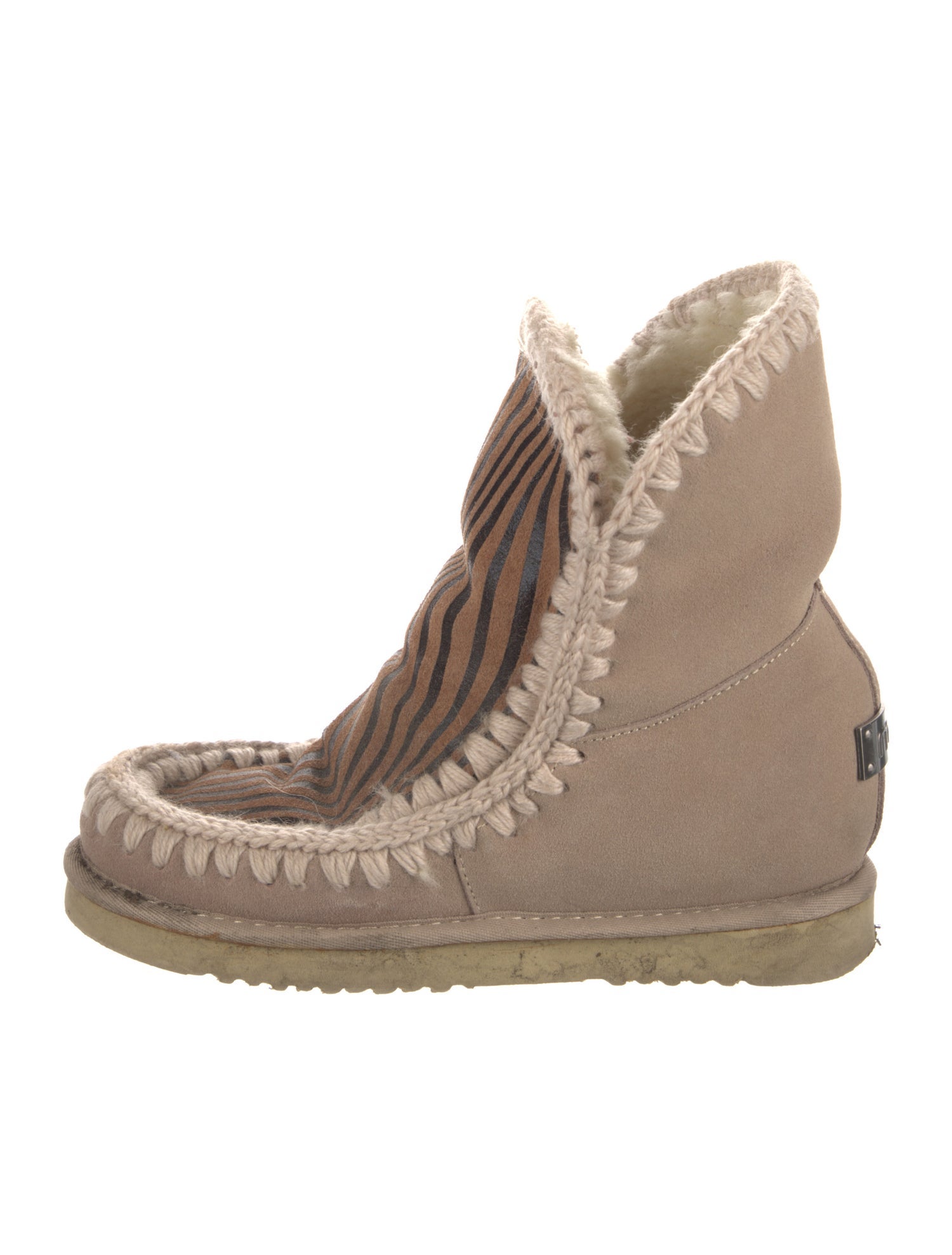 Mou Shearling Braided Accents Lace-Up Boots - Neutrals Boots, Shoes ...