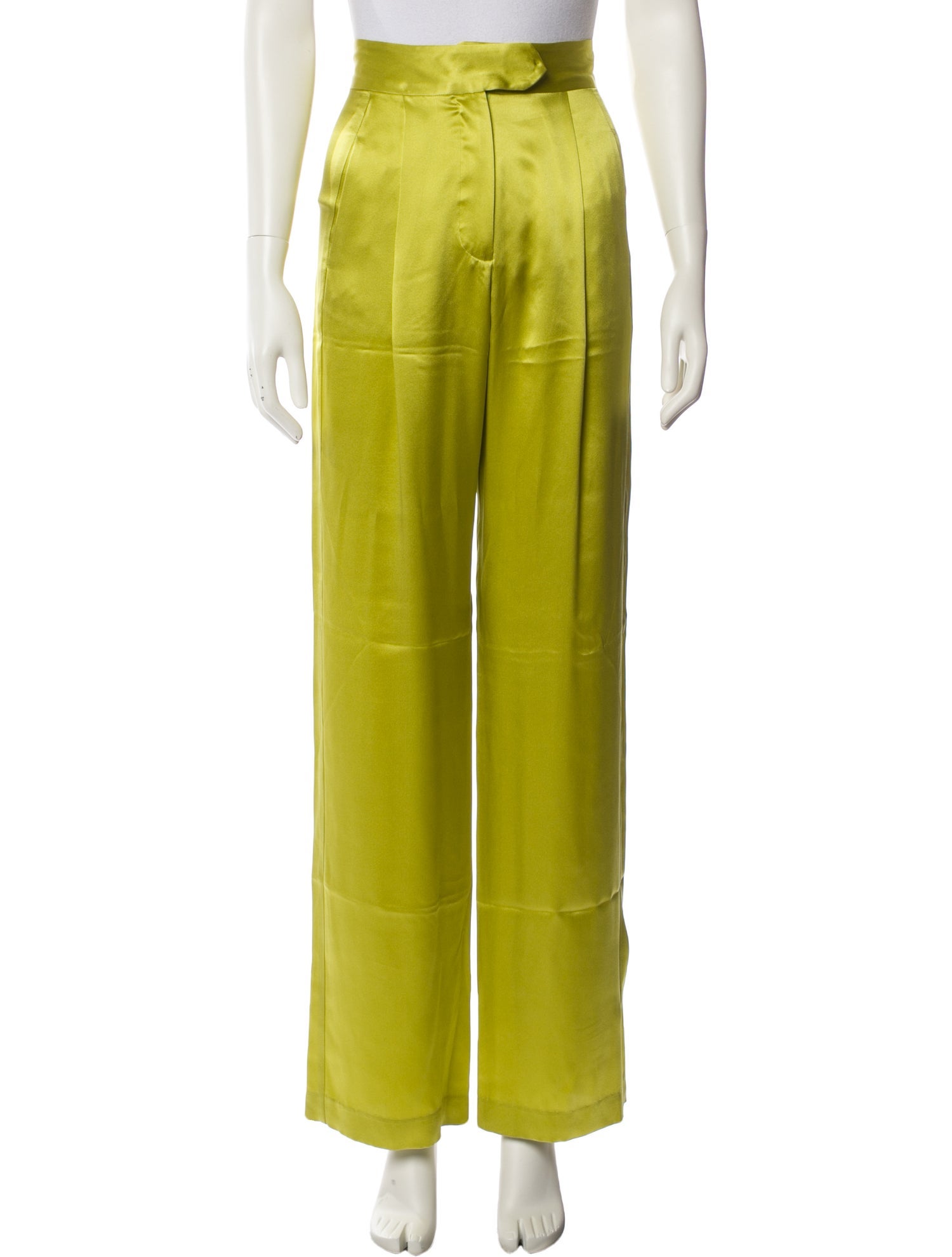 Michelle Mason Silk Wide Leg Pants - Green, 13.25" Rise Pants, Clothing ...