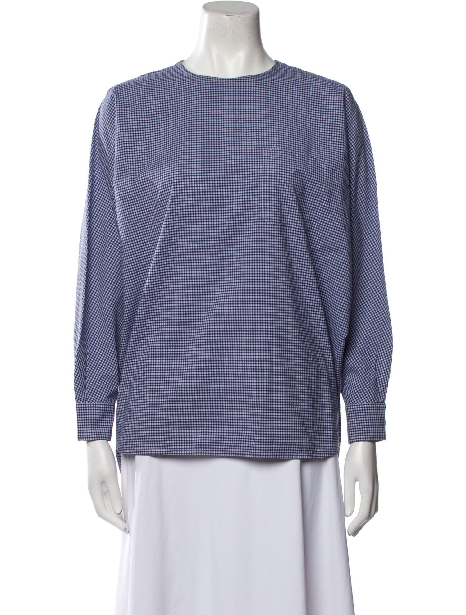 Max Mara Weekend Plaid Print Crew Neck Blouse - Blue Tops, Clothing ...