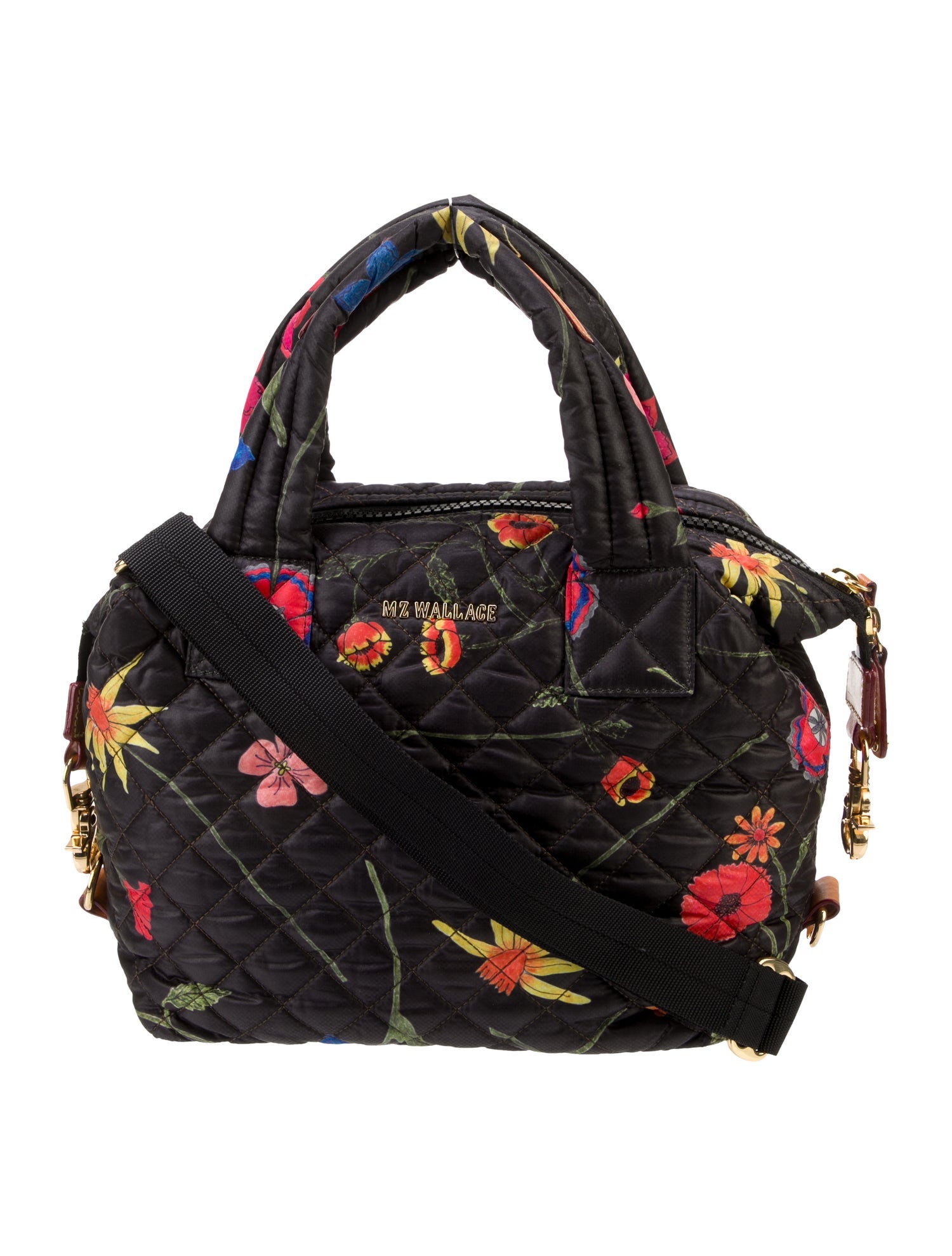 MZ Wallace Floral Print Nylon Handle Bag - Black Handle Bags, Handbags ...