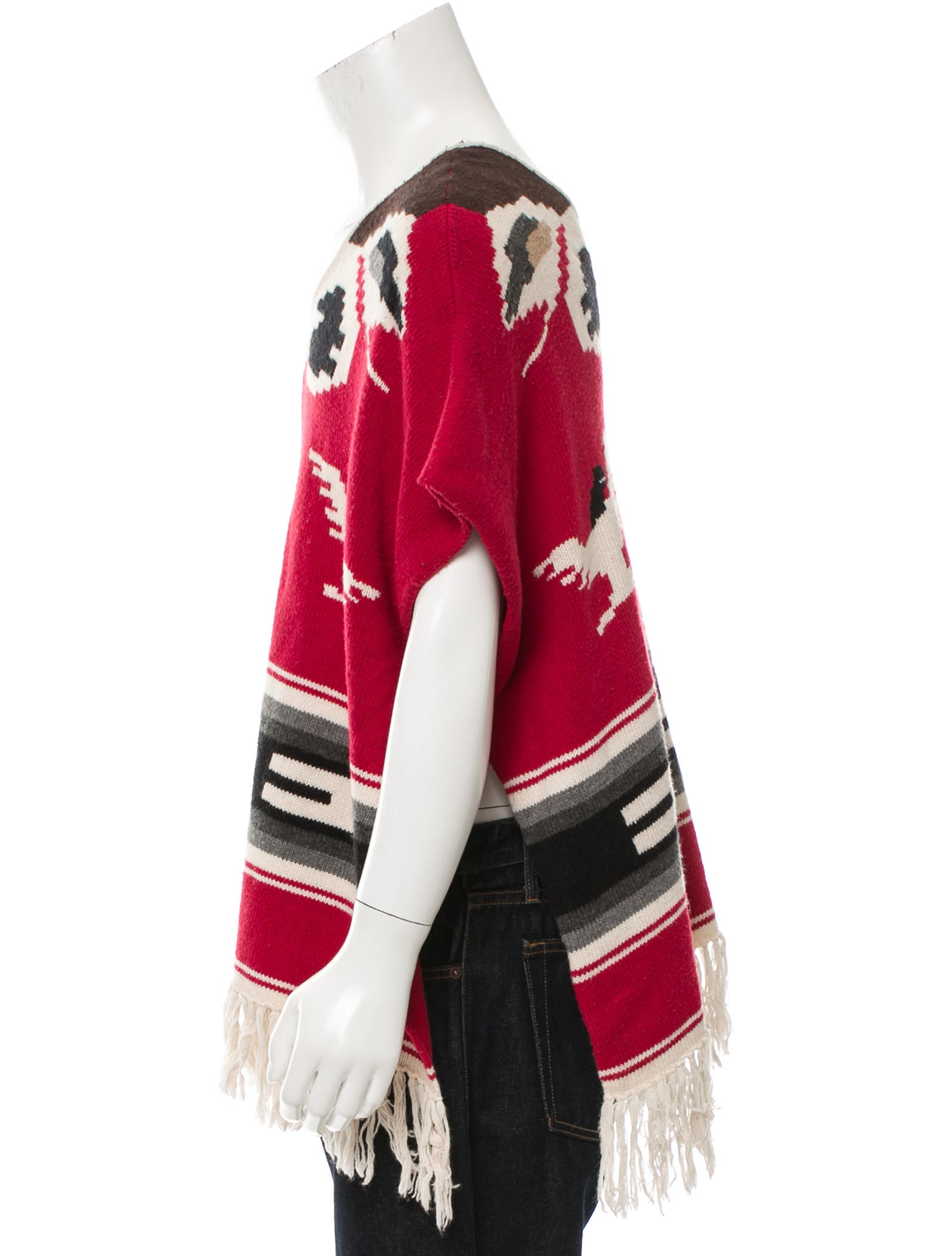 NSF Patterned V-Neck Poncho - Red Outerwear, Clothing - WN020323 | The ...