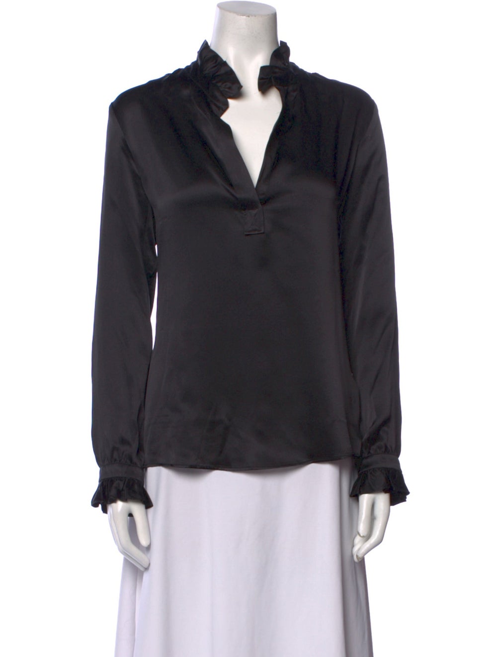 Nili Lotan Silk Blouse Black Ruffle Embellishment Lon… - Gem