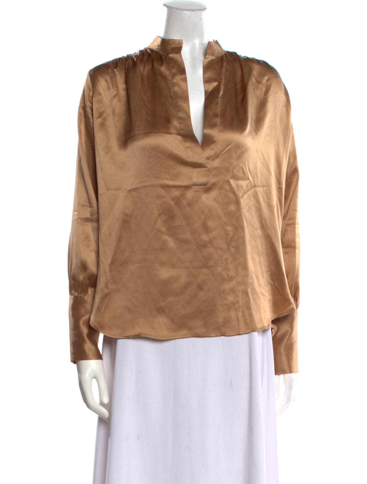 Nili Lotan Silk Plunge Neckline Blouse - Gold Tops, Clothing ...