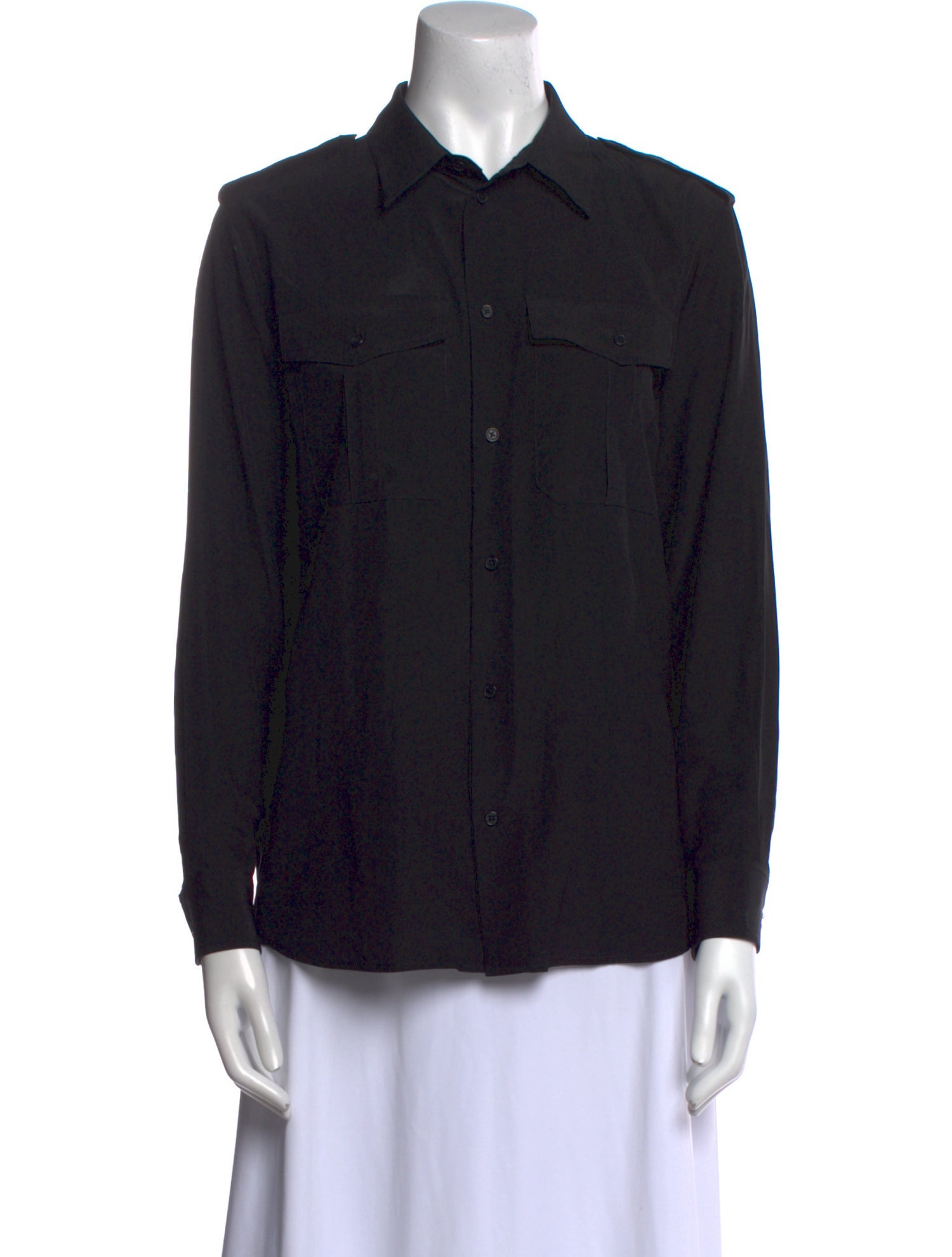 Nili Lotan Silk Long Sleeve Button-Up Top - Black Tops, Clothing ...