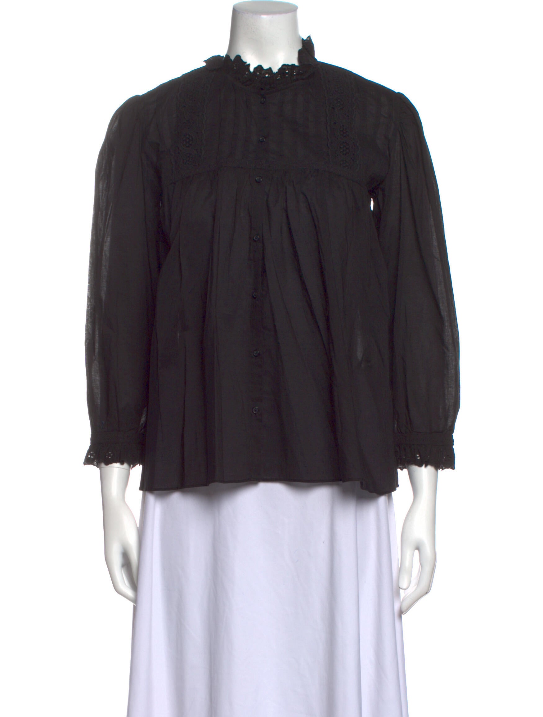 Nili Lotan Mock Neck Three-Quarter Sleeve Blouse - Black Tops, Clothing ...