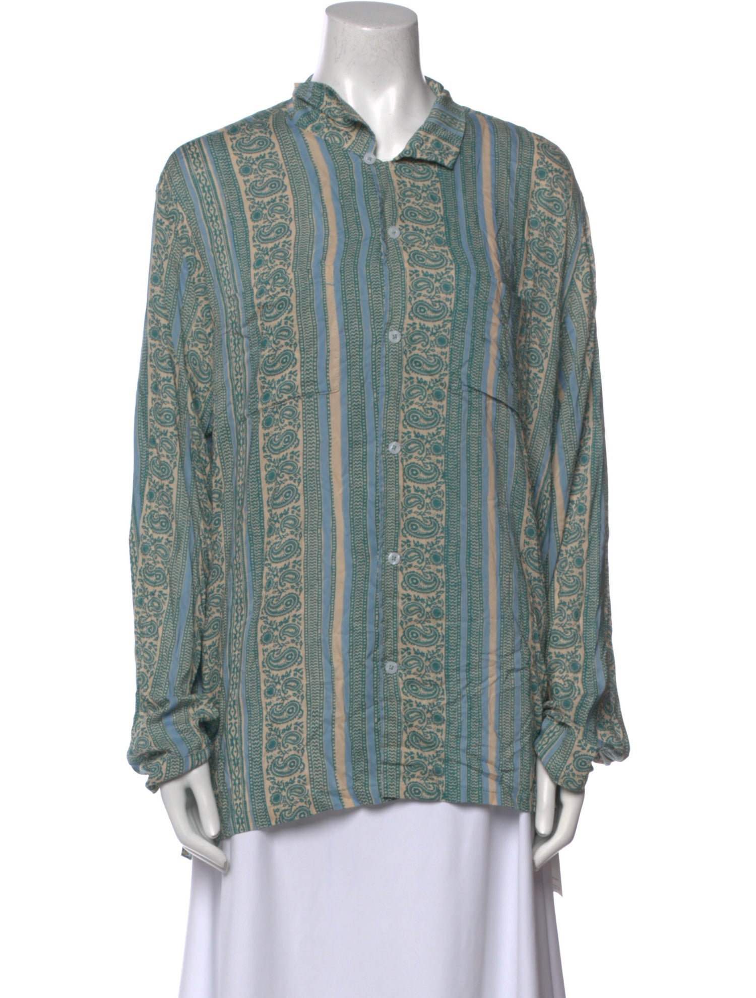 Natalie Martin Printed Long Sleeve Button-Up Top - Blue Tops, Clothing ...