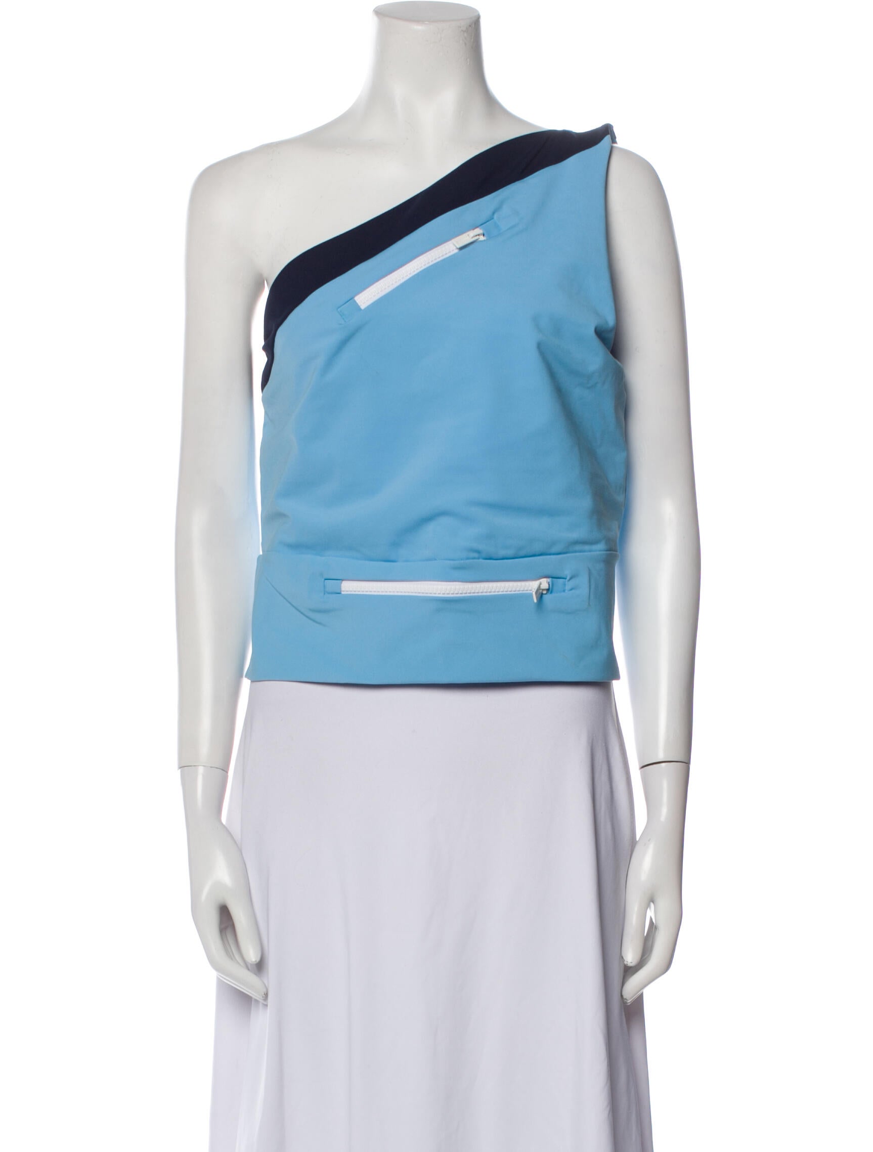 New Balance x Staud One-Shoulder Sleeveless Crop Top - Blue Tops ...