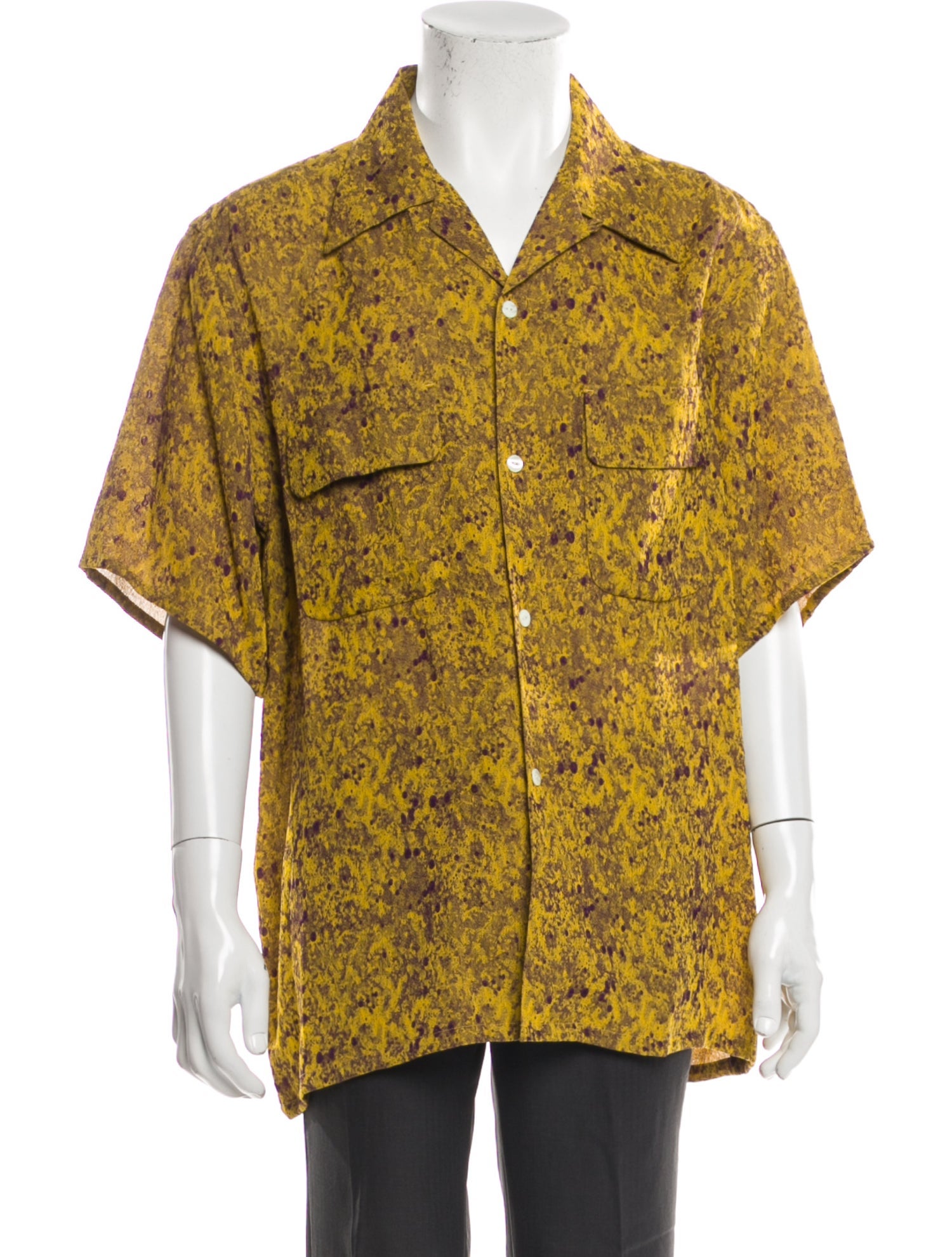 Needles Printed Short Sleeve Shirt w/ Tags - Yellow Casual Shirts ...