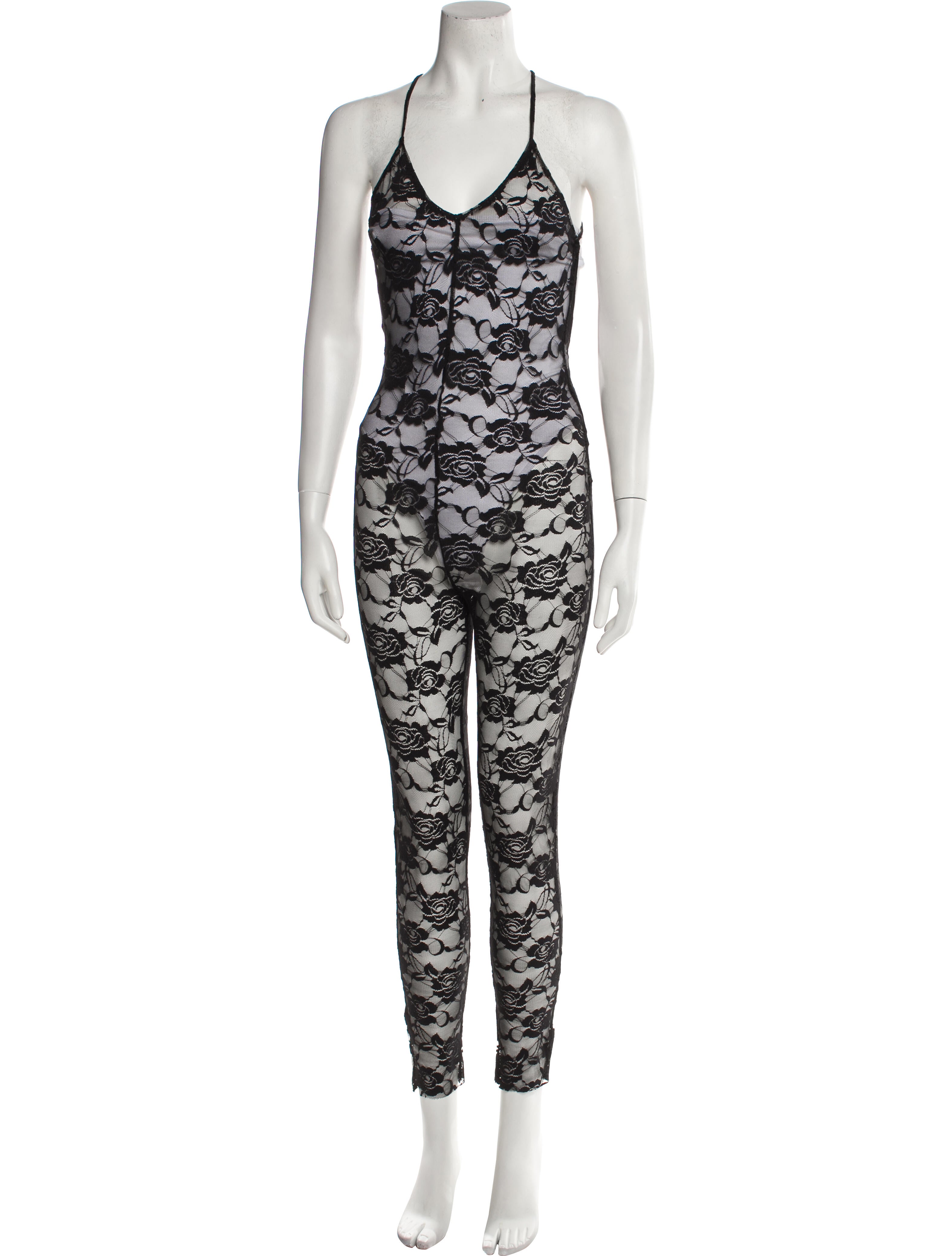 Norma Kamali Lace Lace Pattern Jumpsuit - Black, 11.5" Rise Jumpsuits ...