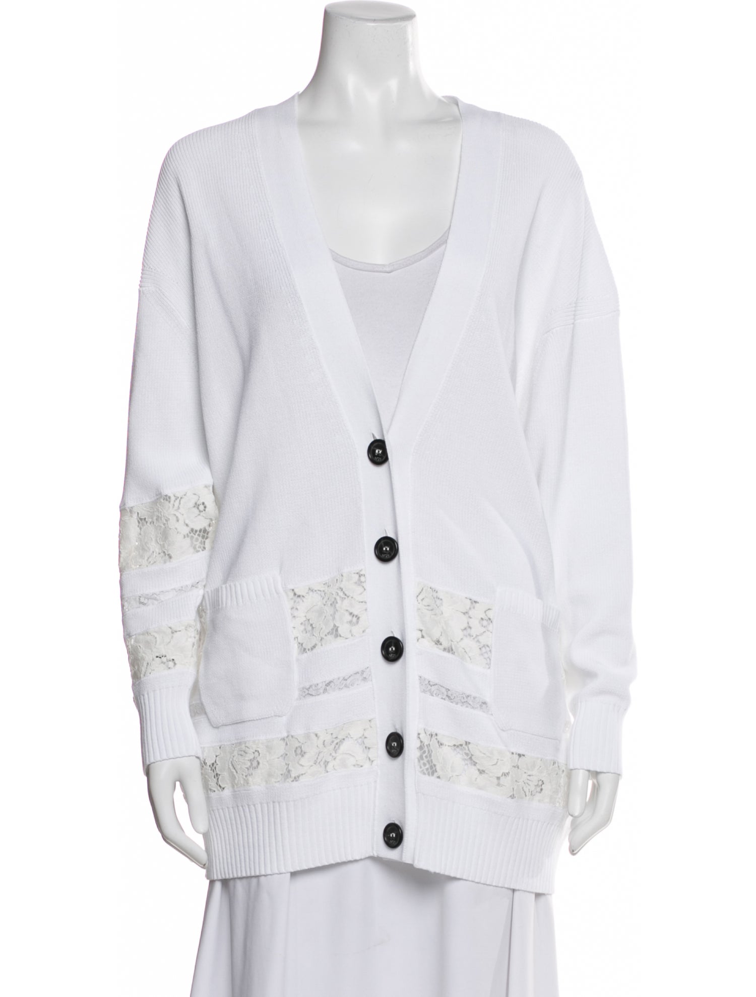 No. 21 Lace Pattern V-Neck Sweater - White Knitwear, Clothing ...