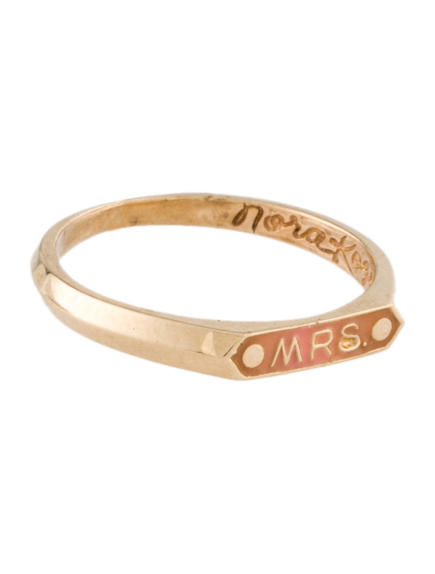 Nora Kogan 10K Enamel 'MRS' Signet Ring - Pink, 10K Yellow Gold Signet ...