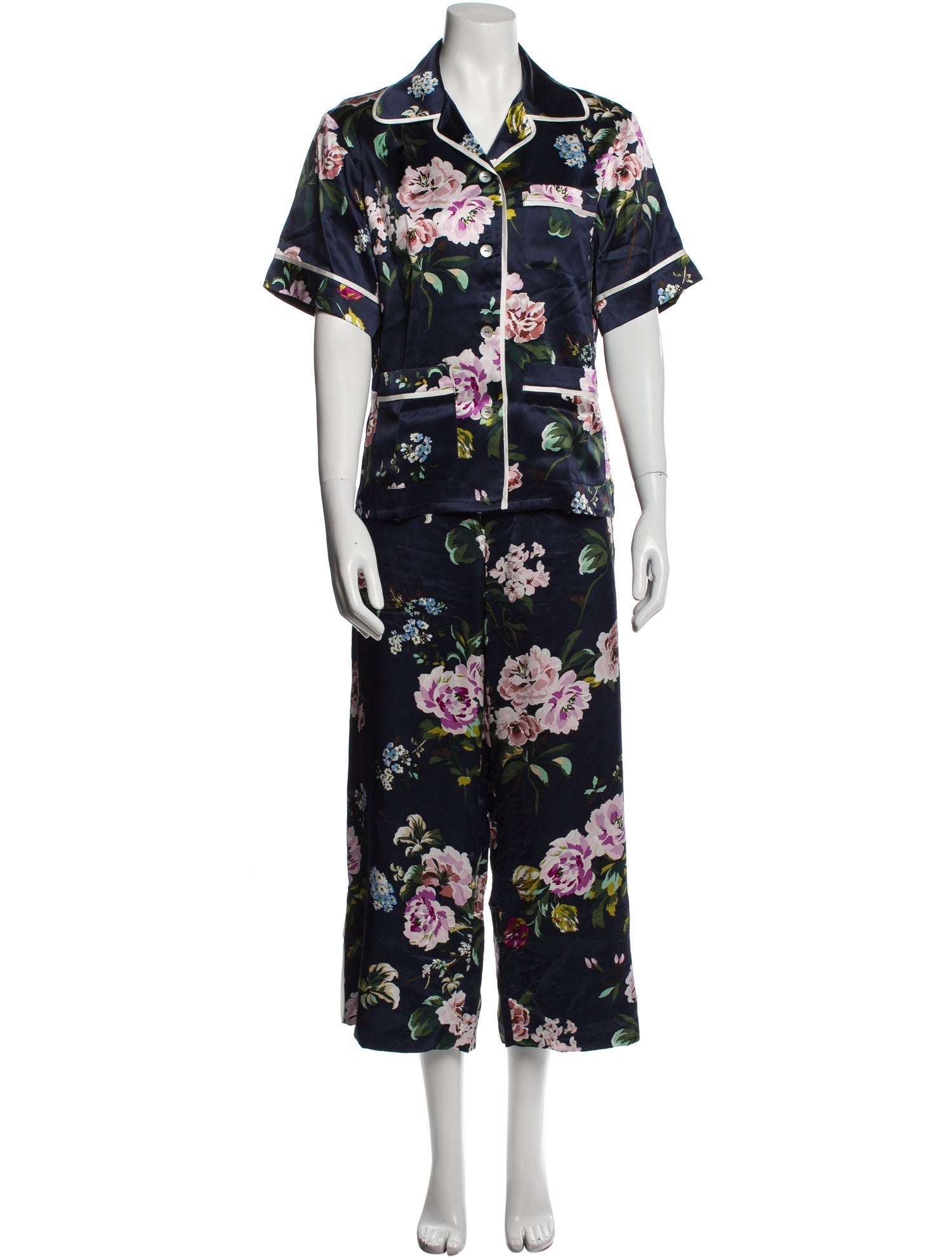 Olivia von Halle Silk Floral Print Lounge Set - Blue Loungewear ...