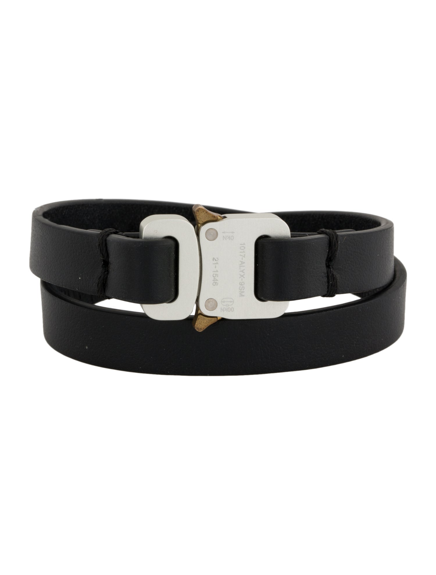 1017 Alyx 9SM Leather Micro Buckle Wrap Bracelet - Black, Gold-Tone ...