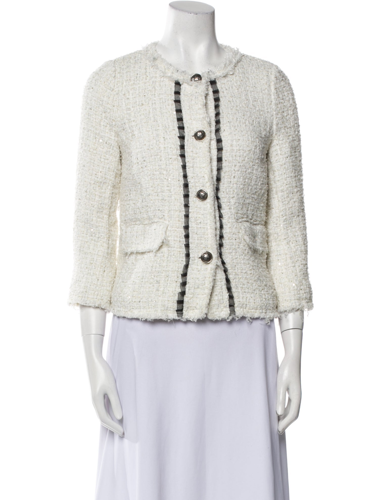 Patty Kim Tweed Pattern Jacket - White Jackets, Clothing - WPAKJ20015 ...