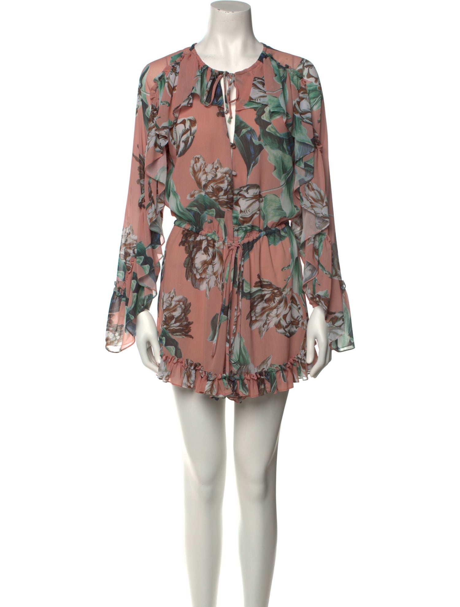 Zimmermann Silk Floral Print Romper - Blue, 12.75" Rise Jumpsuits and ...