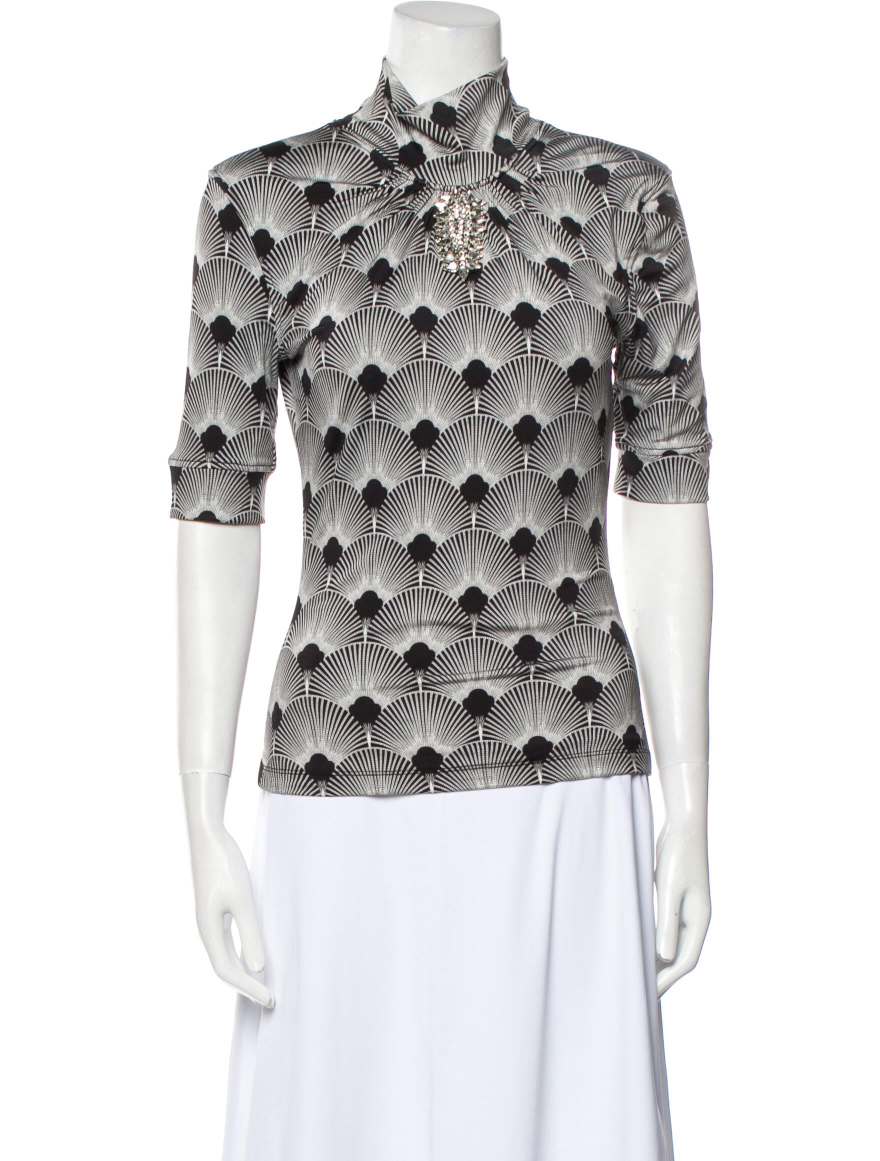 Paco Rabanne Printed Short Sleeve Button-Up Top - Black Tops, Clothing ...