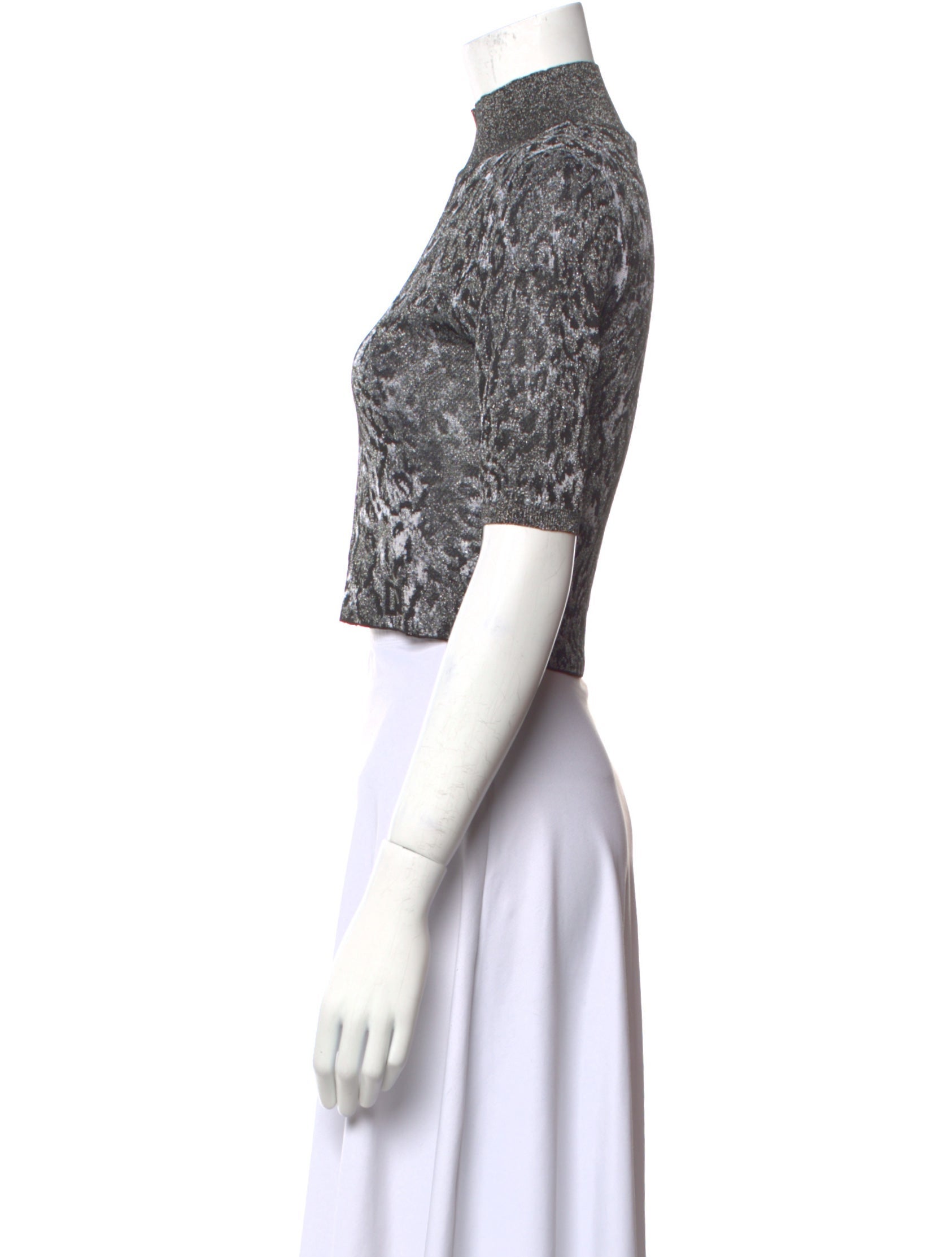 Paco Rabanne Lace Pattern Mock Neck Crop Top - Grey Tops, Clothing ...