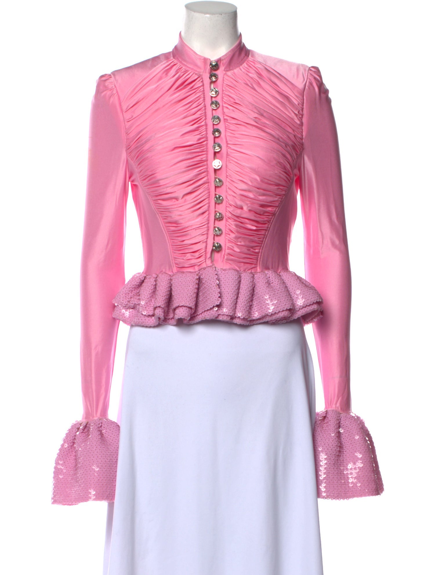 Paco Rabanne Mock Neck Long Sleeve Crop Top - Pink Tops, Clothing ...