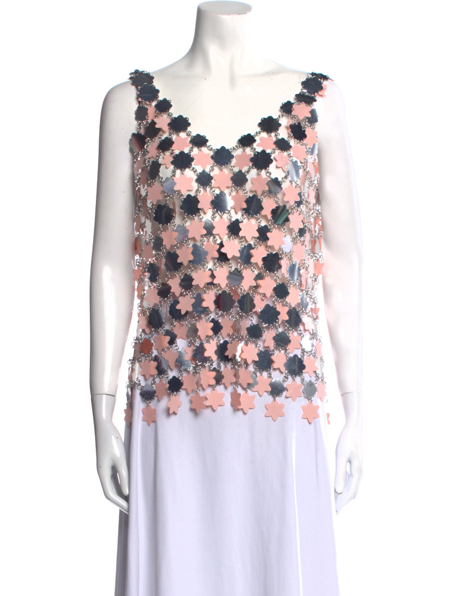 Paco Rabanne Patterned V-Neck Blouse - Metallic Tops, Clothing ...