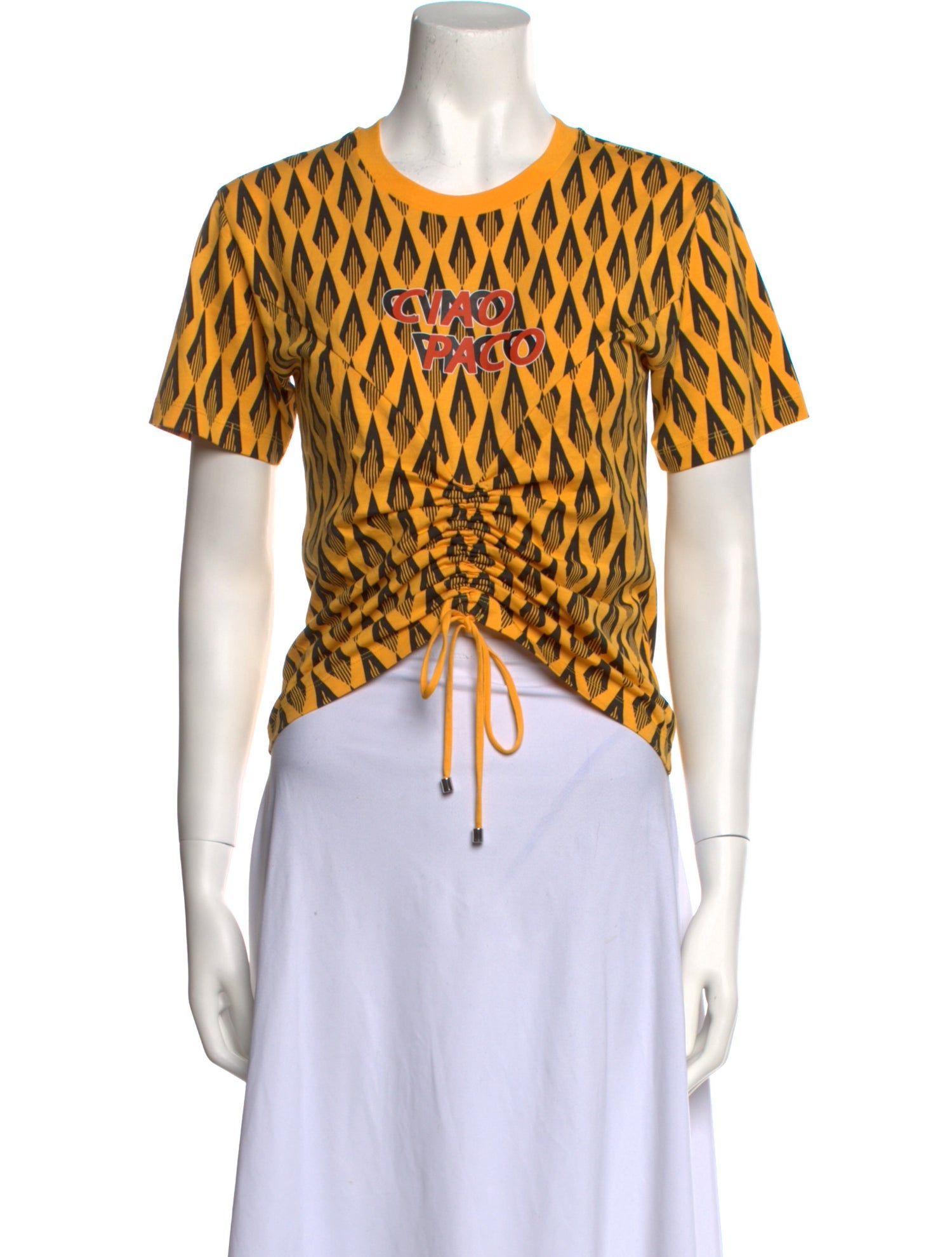 Paco Rabanne Animal Print Crew Neck Crop Top - Yellow Tops, Clothing ...