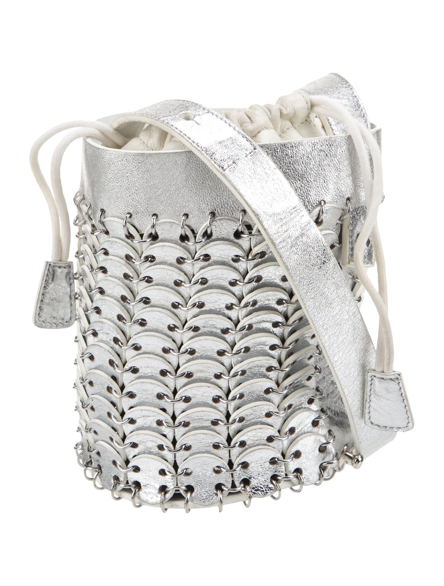 Paco Rabanne Leather Bucket Bag - Silver Crossbody Bags, Handbags ...