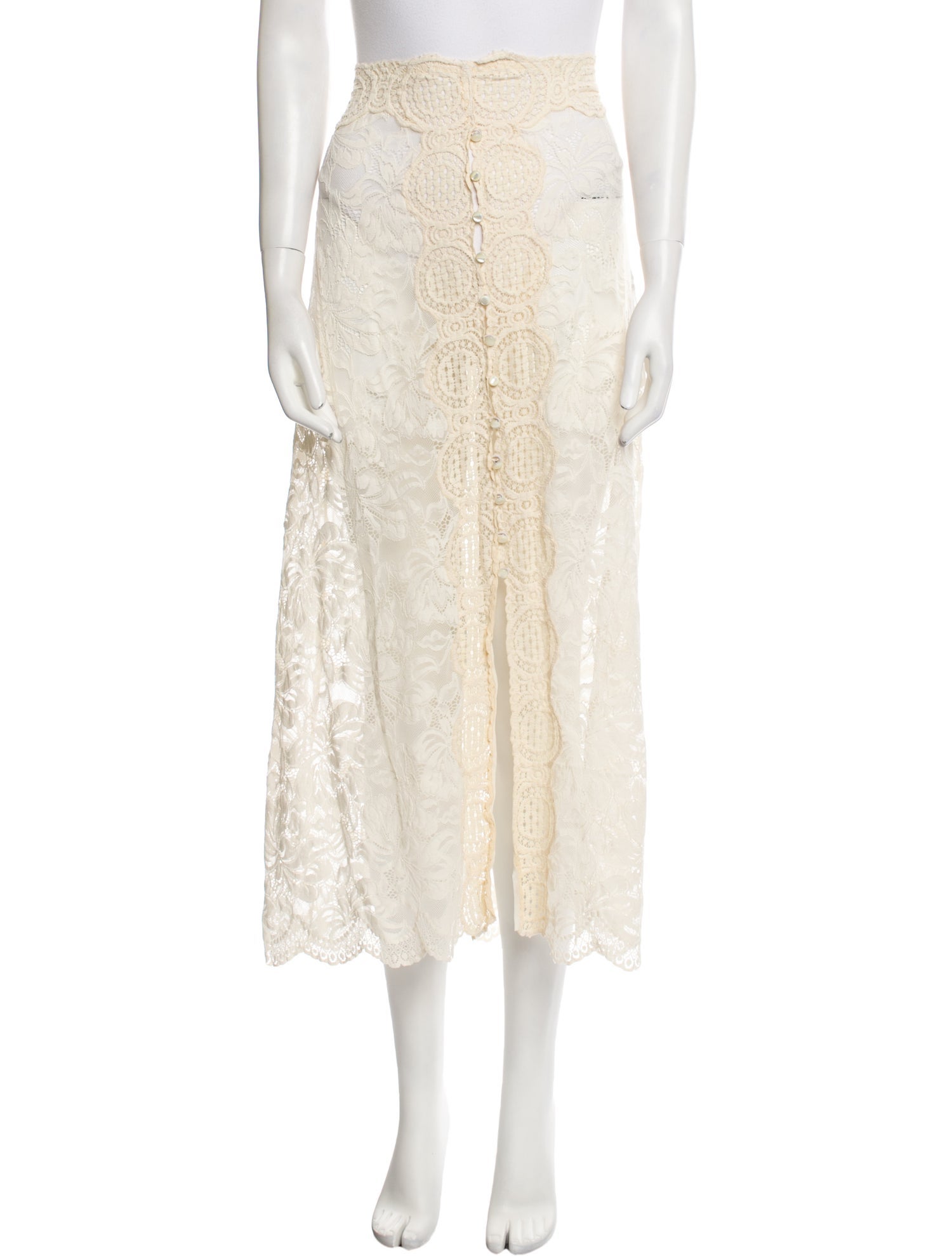 Paco Rabanne Lace Pattern Midi Length Skirt w/ Tags - Neutrals Skirts ...