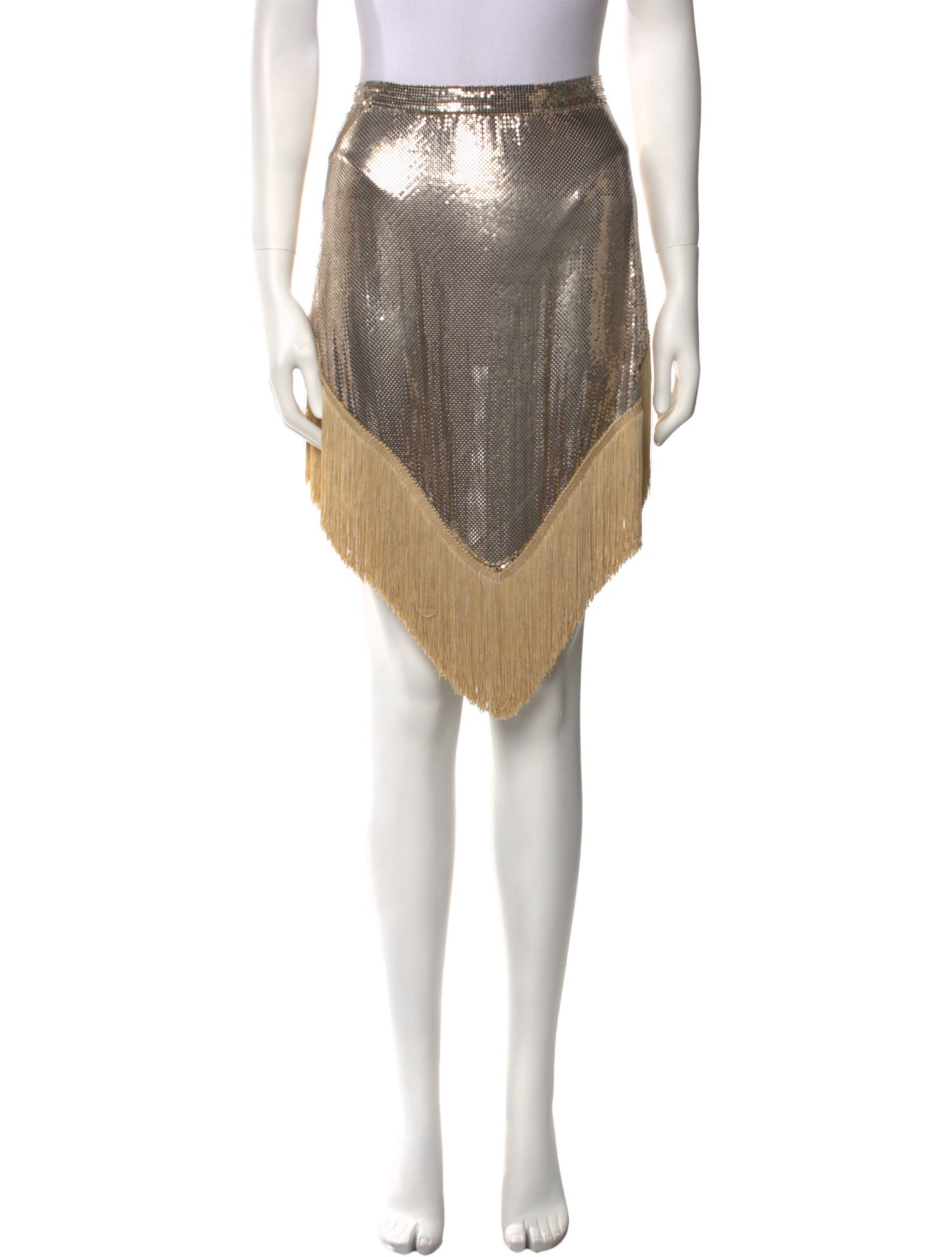Paco Rabanne Fringe Trim Accent Knee-Length Skirt - Gold Skirts ...