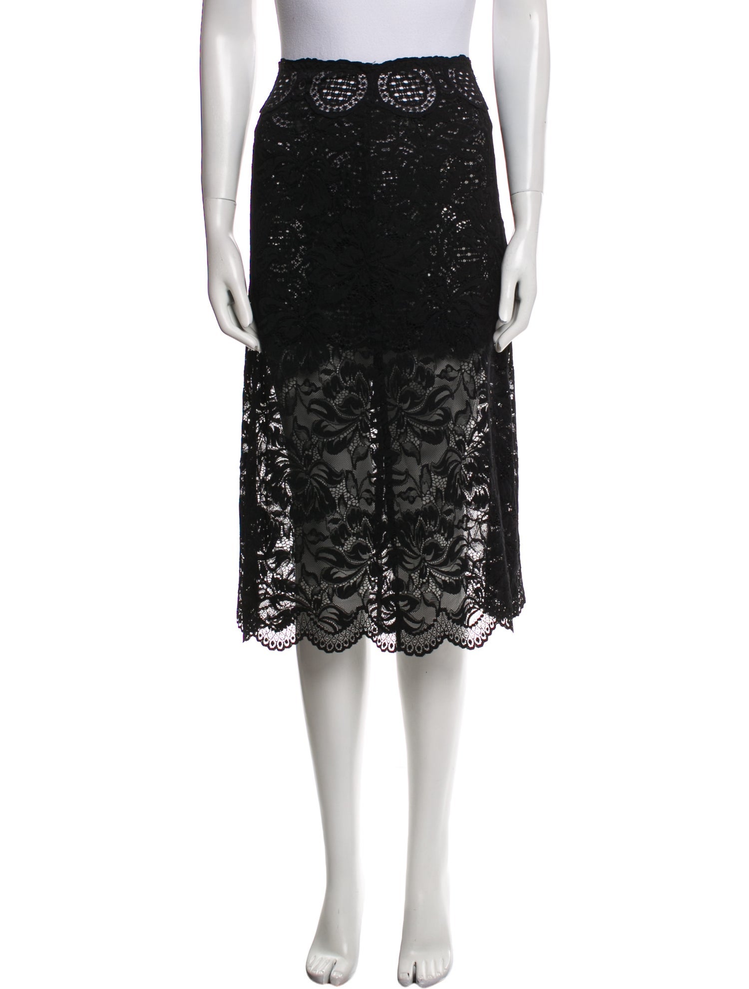 Paco Rabanne Lace Pattern Midi Length Skirt w/ Tags - Black Skirts ...