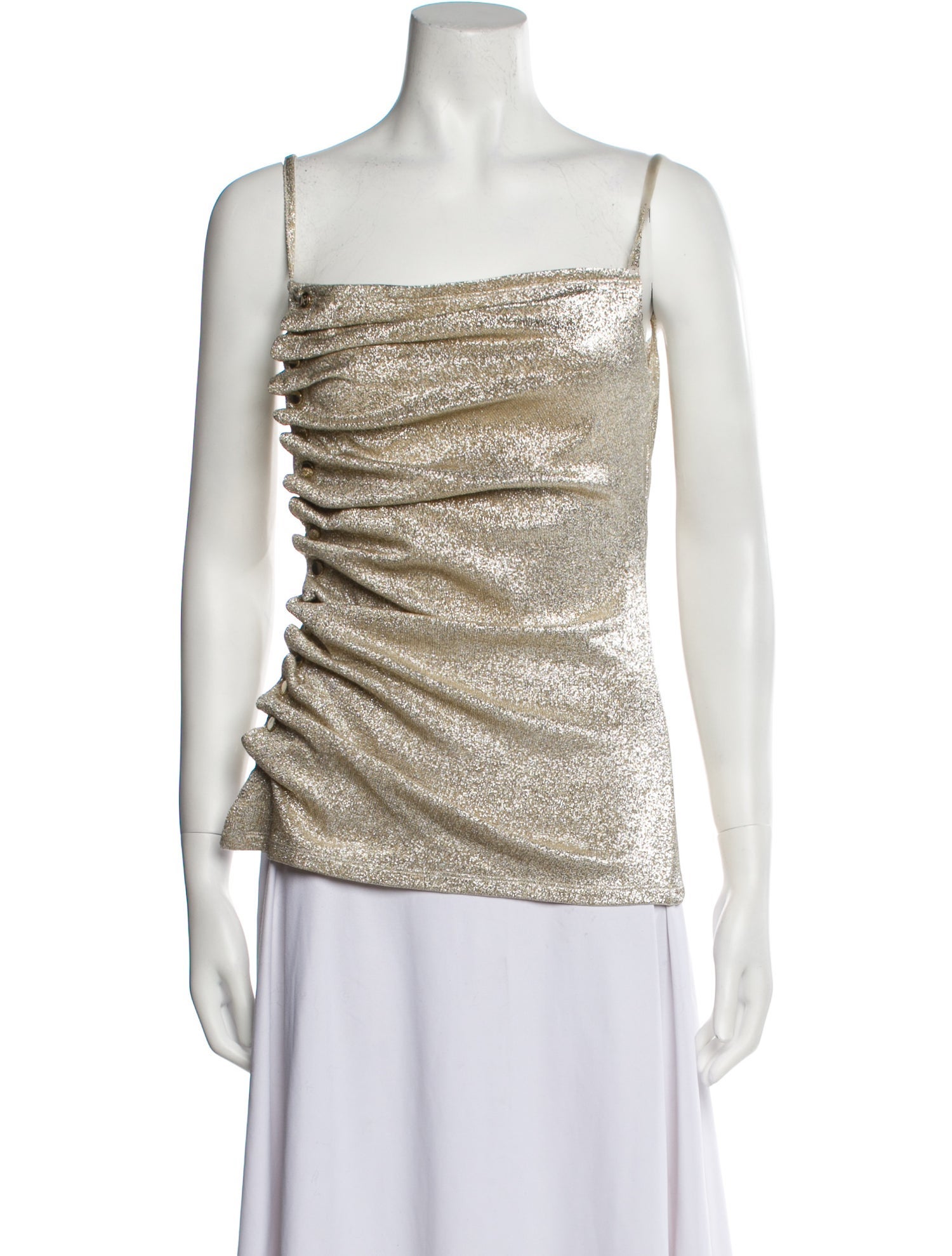 Paco Rabanne Square Neckline Sleeveless Top - Metallic Tops, Clothing ...